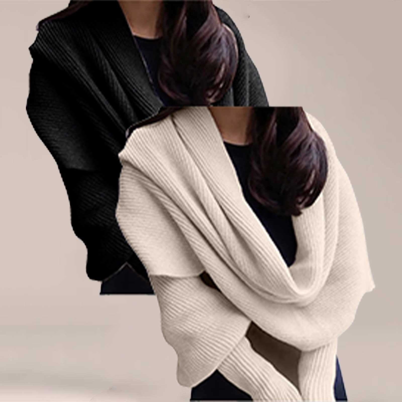 Black Wraps Utrum Knitted Cable Wrap for Women Cropped Sweater Womens ...