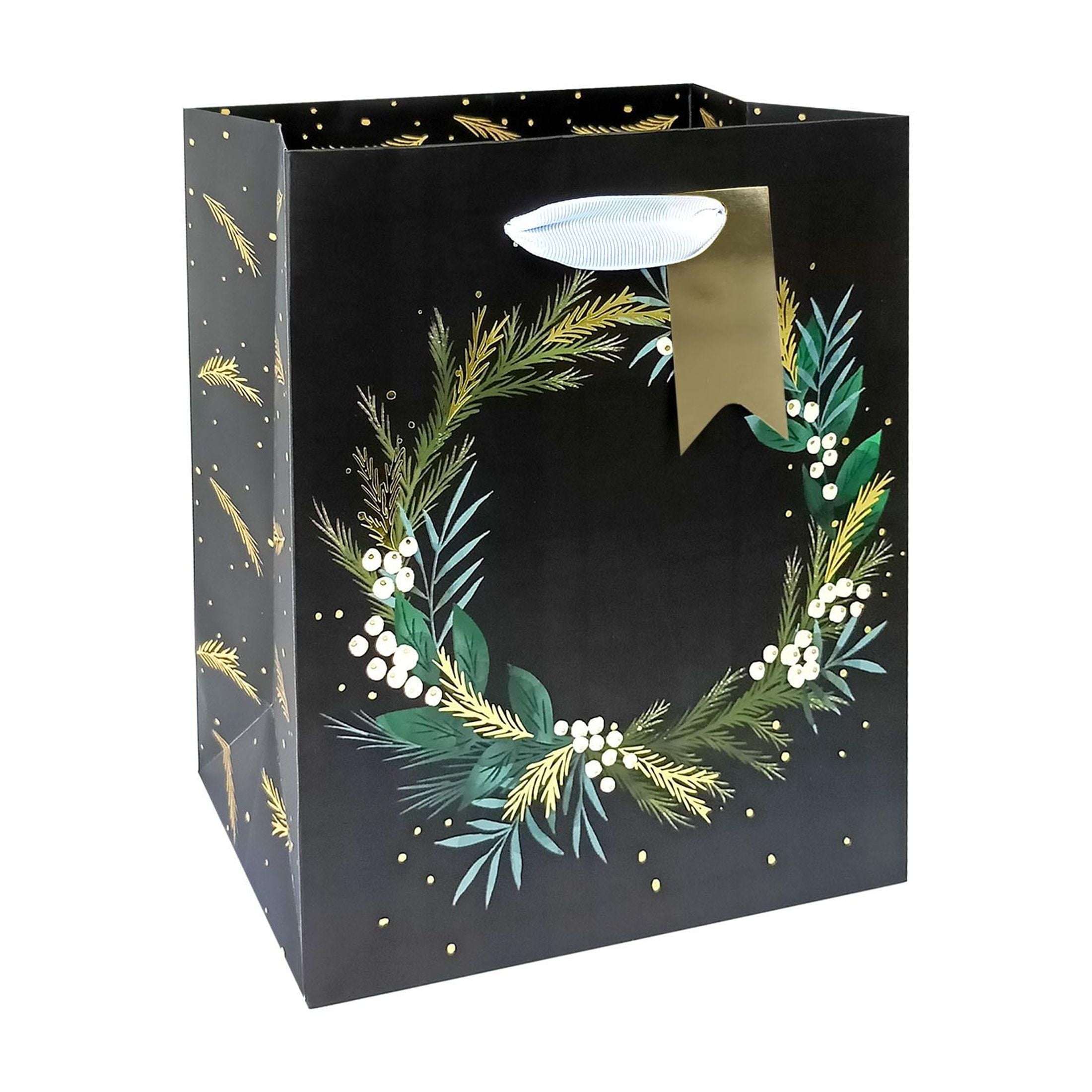 Black Wreath Christmas Gift Bag, 4.5 in x 7.5 in x 9.88 in, by Holiday ...