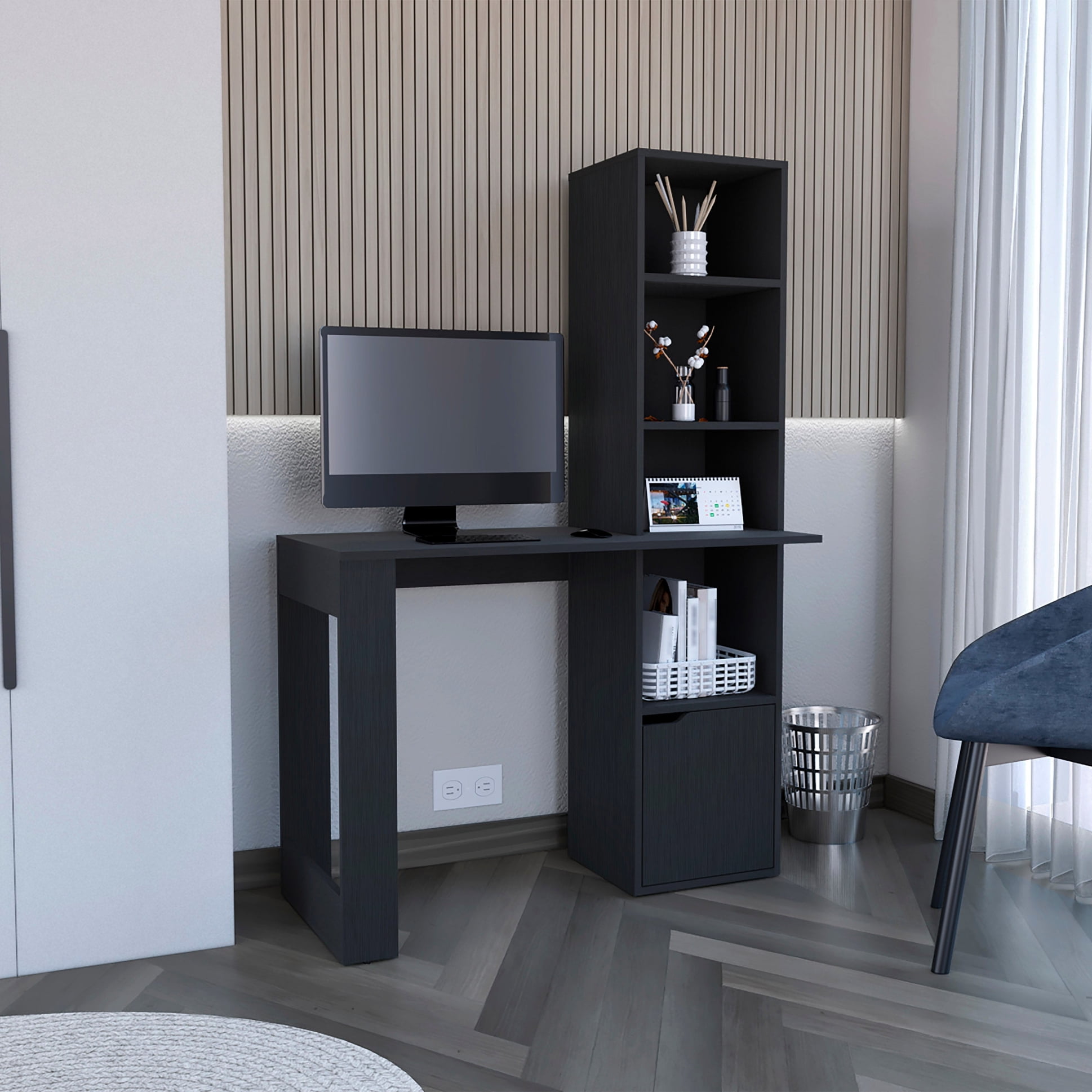 Black Writing Desk With Bookcase And Cabinet - Simple Assembly Using ...