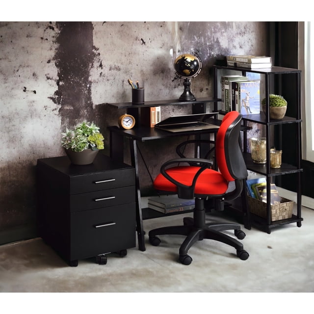 Black Writing Desk With Two Storage Drawers And Base Contemporary Metal ...
