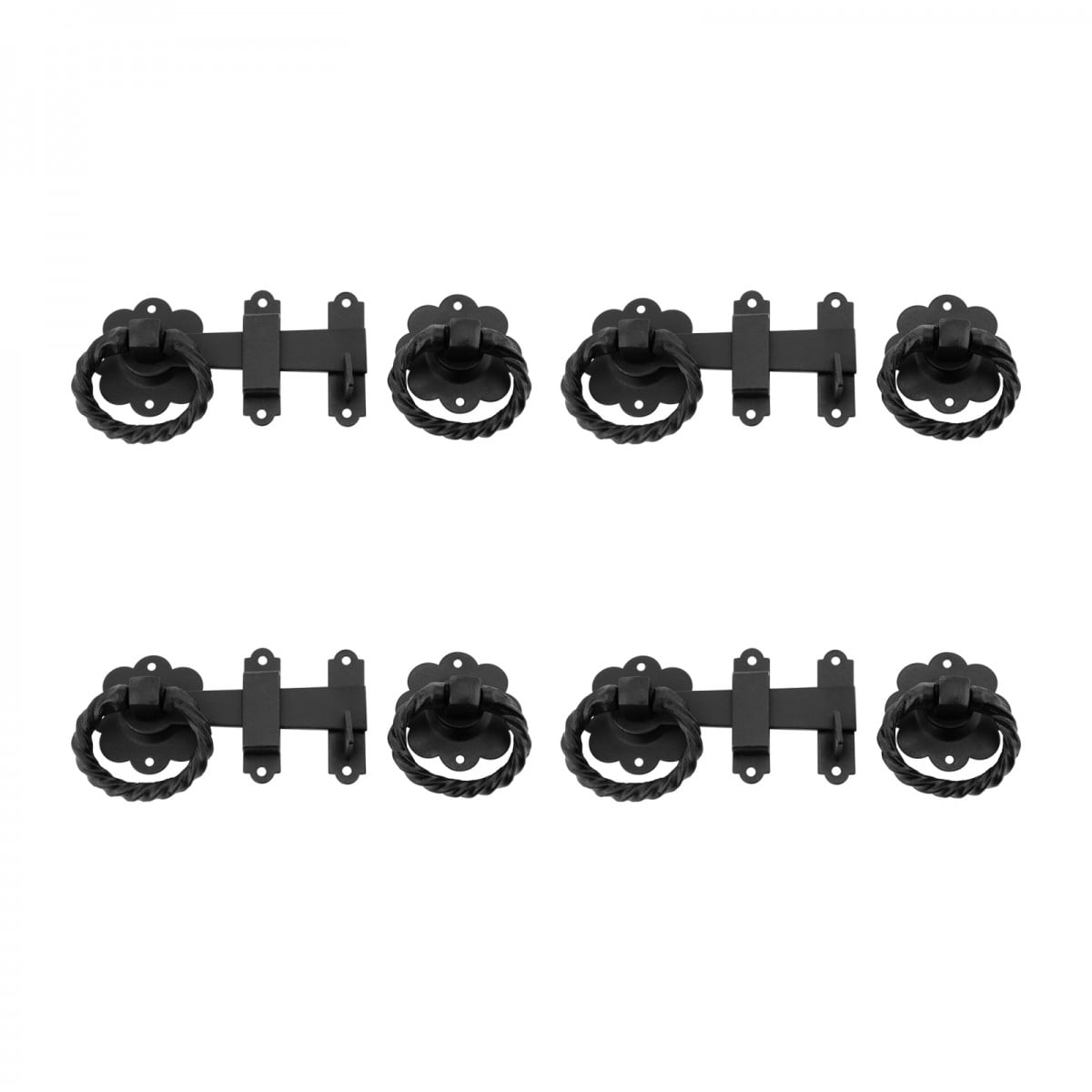 Black Wrought Iron Gate Floral Ring Turn Latch Lock Set 6" W Light Duty ...