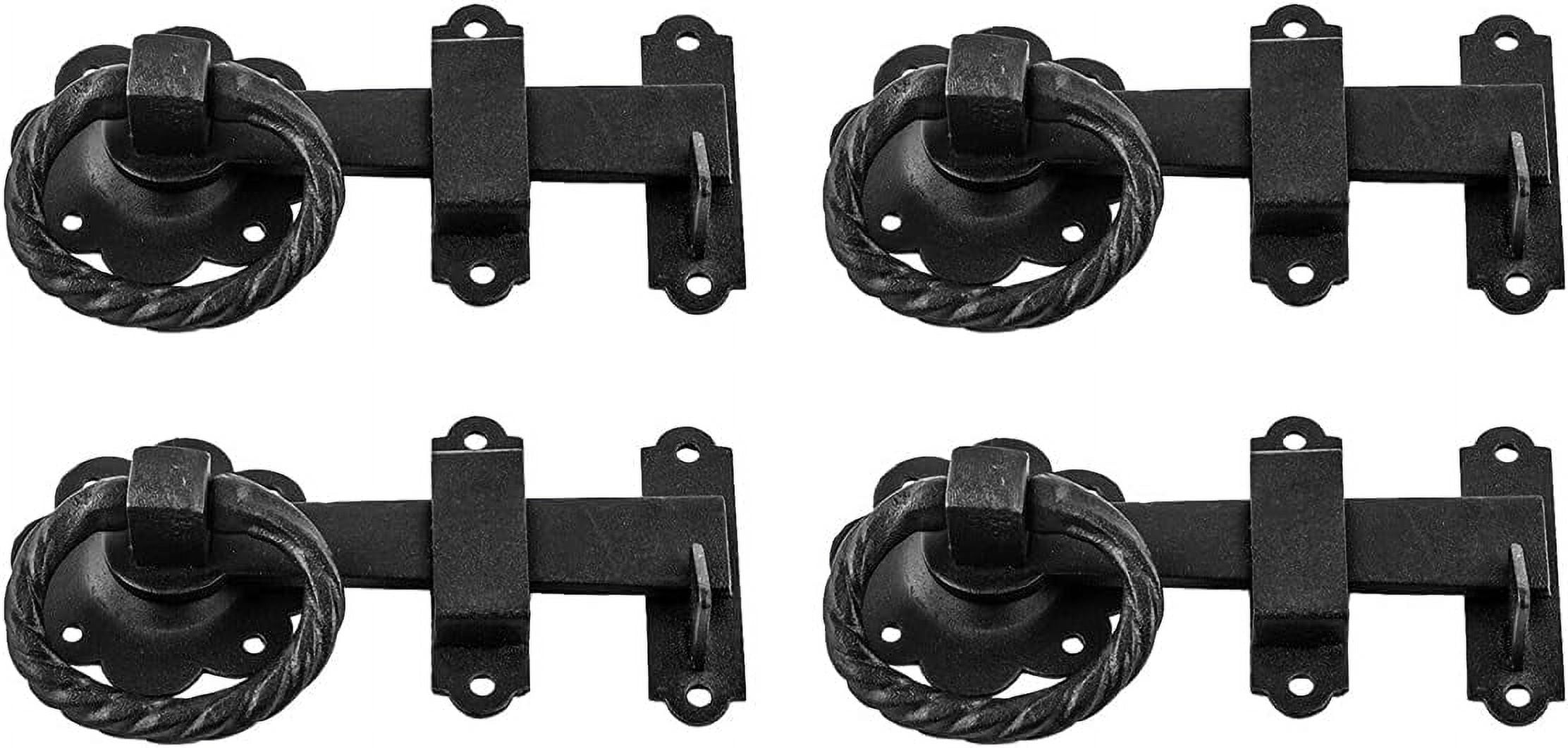 Black Wrought Iron Gate Floral Ring Turn Latch Lock Set 6" W Light Duty ...
