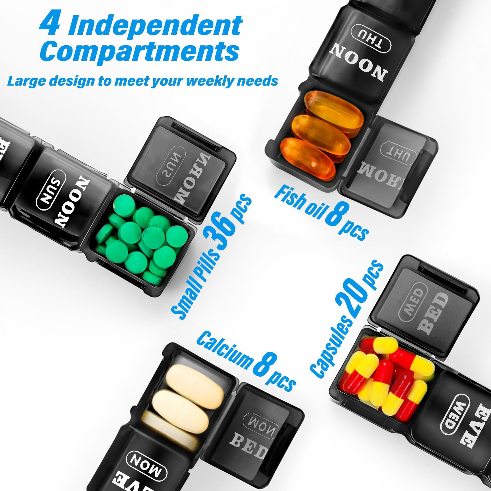 Black XL Large Weekly Pill Organizer 4 Times A Day 7-Day 28-Day ...
