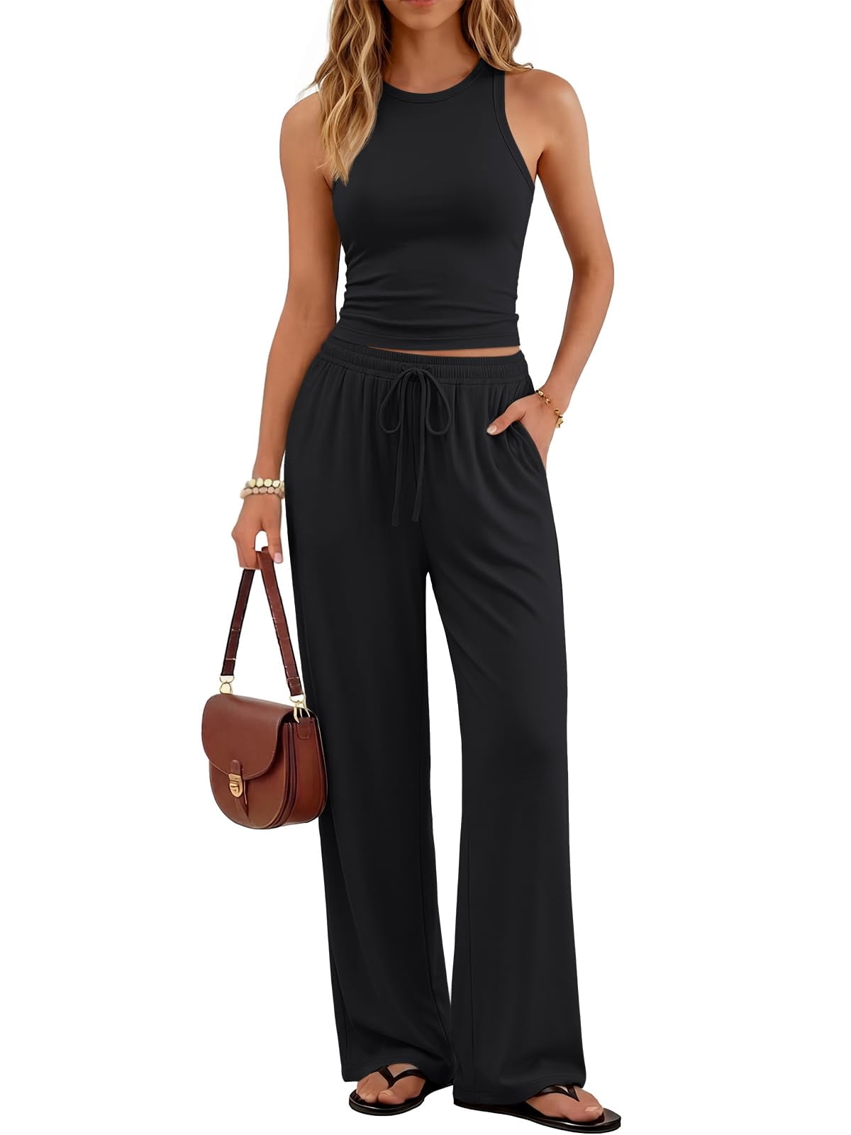 Black XX-Small Women's 2 Piece Summer Lounge Set Tank Top & High ...