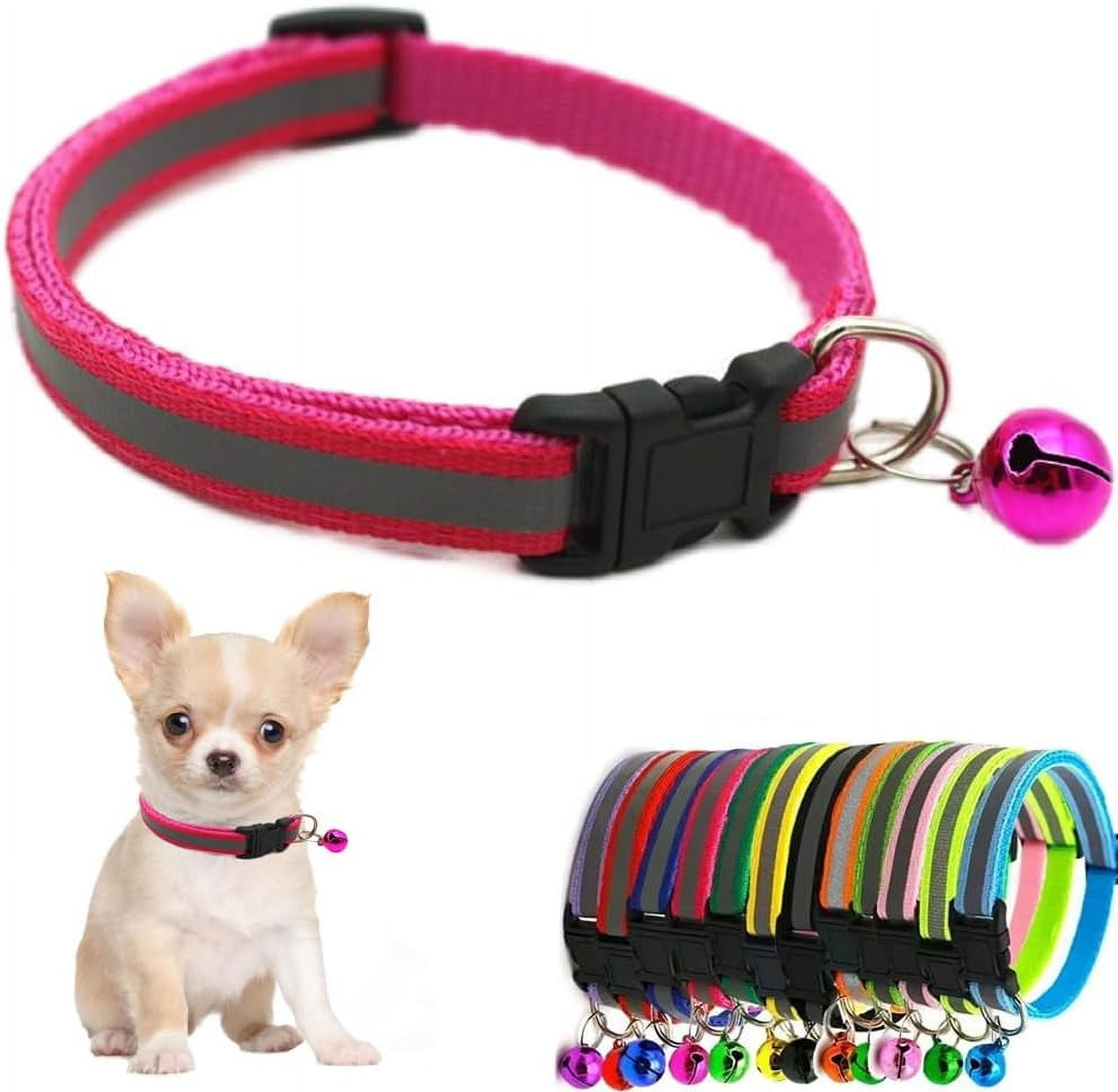 Black XXS Dog Collar with Bell, Reflective XSmall Puppy Collars Soft ...