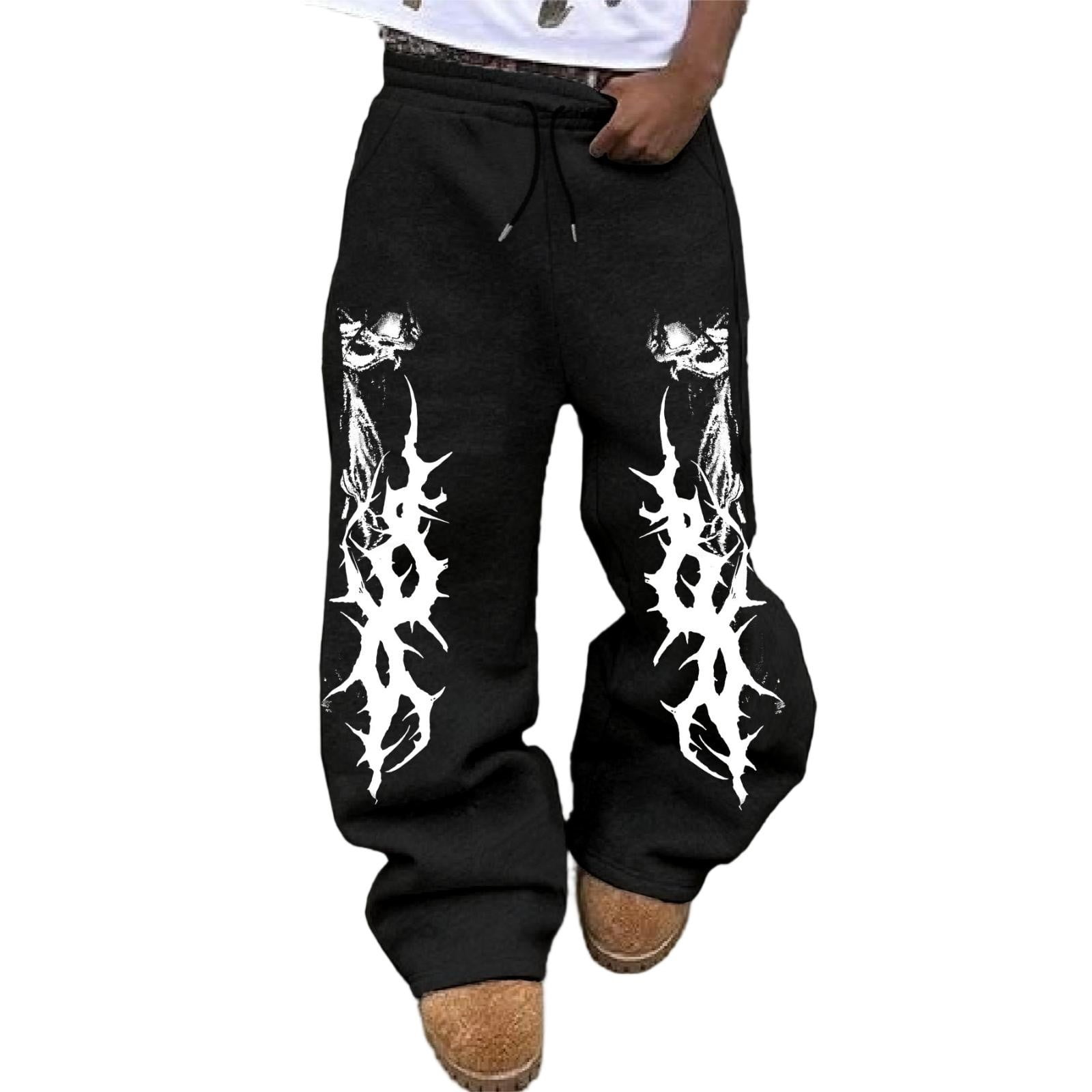 Black Y2K Baggy Gothic Sweatpants Y2K Men Emo Sweatpants 2000's Clothes ...