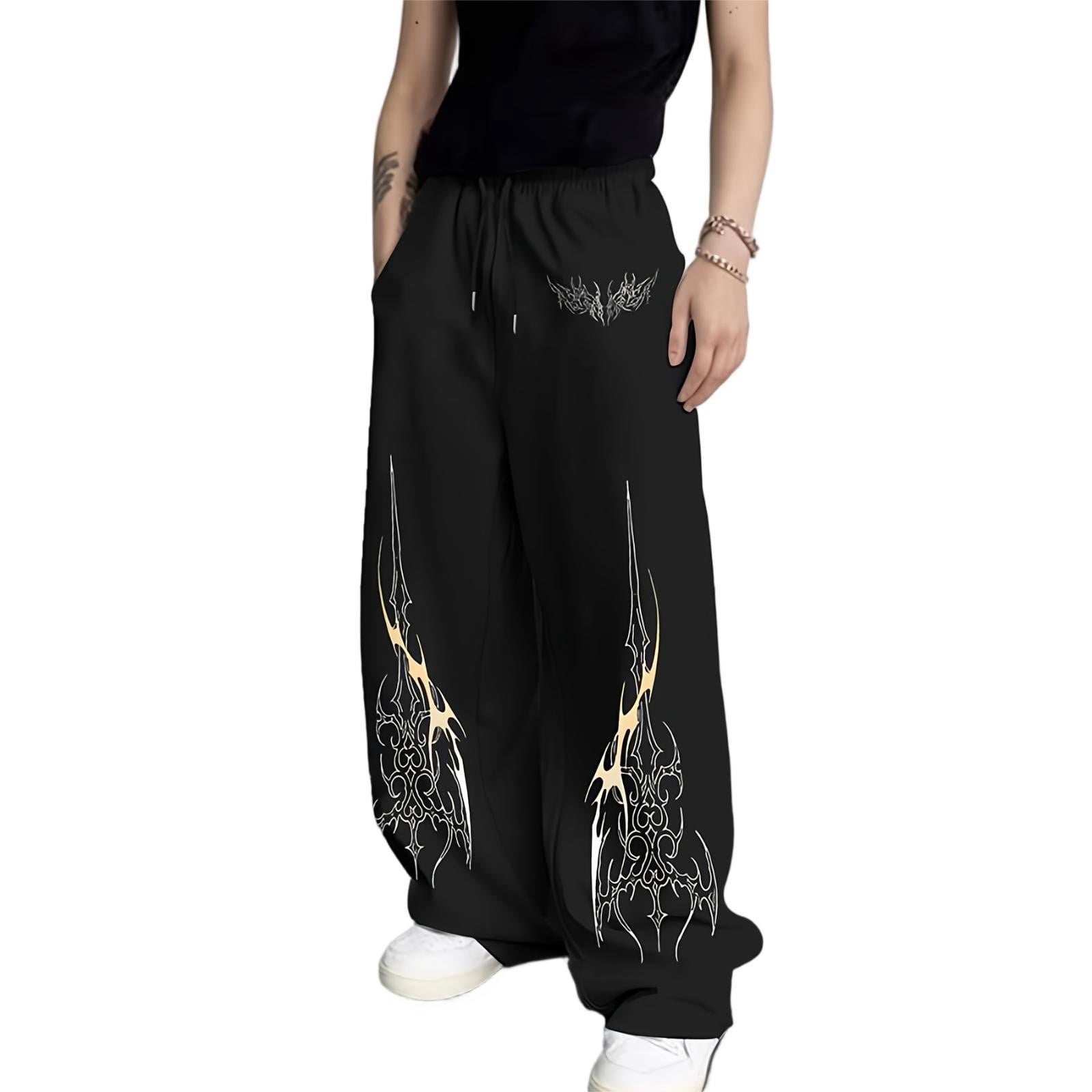 Black Y2K Baggy Gothic Sweatpants Y2K Men Emo Sweatpants 2000's Clothes ...