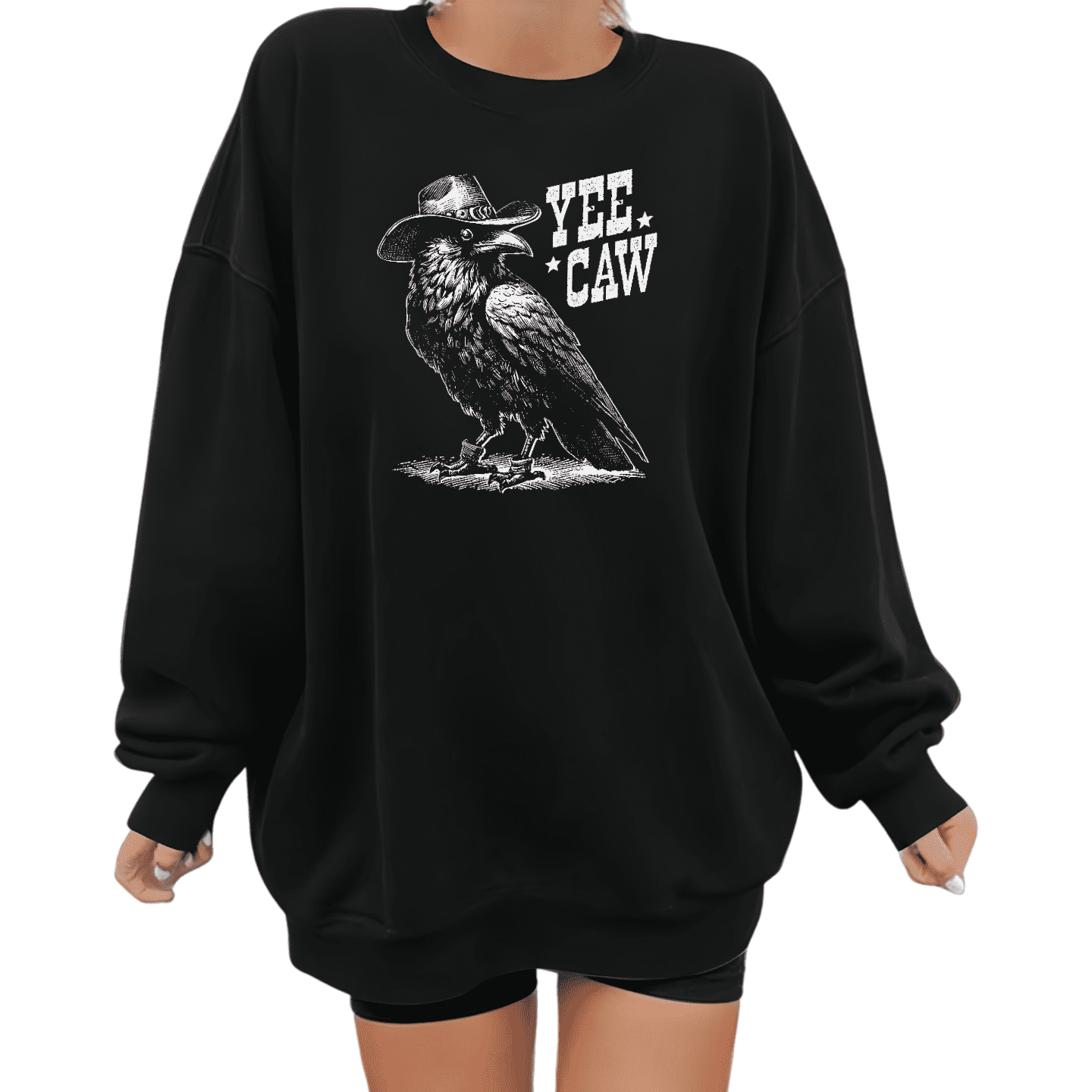 Black Yee Caw Cowboy Crow Print Sweatshirt Graphic Sweatshirt Funny ...