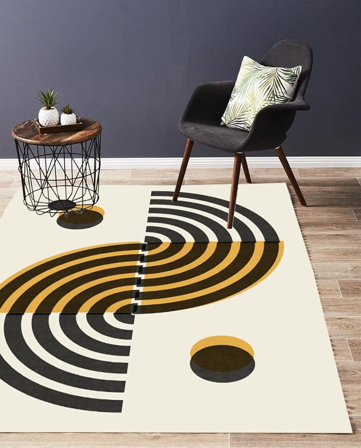 Black Yellow Area Rug, Minimalist Modern Abstract Home Decorative Rug ...