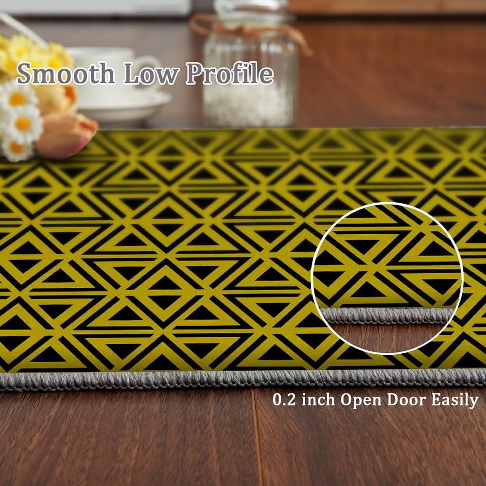 Black Yellow Area Rug Simple Geometric Washable Non-Slip Rugs Vintage ...