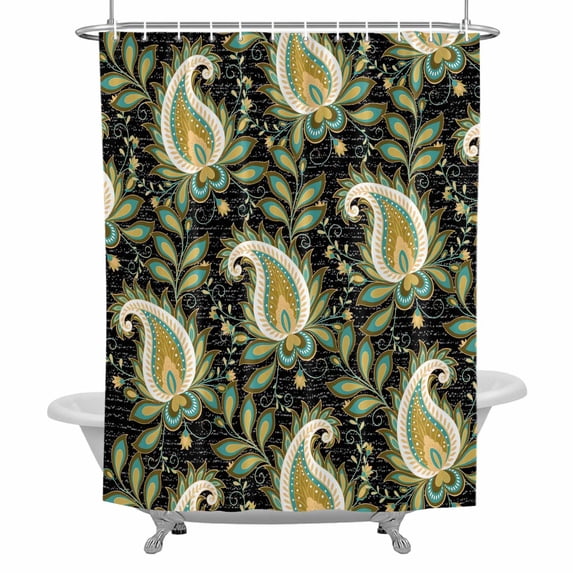 Black Yellow Bandanna Shower Curtain for Bathroom, Ethnic Indian Style ...