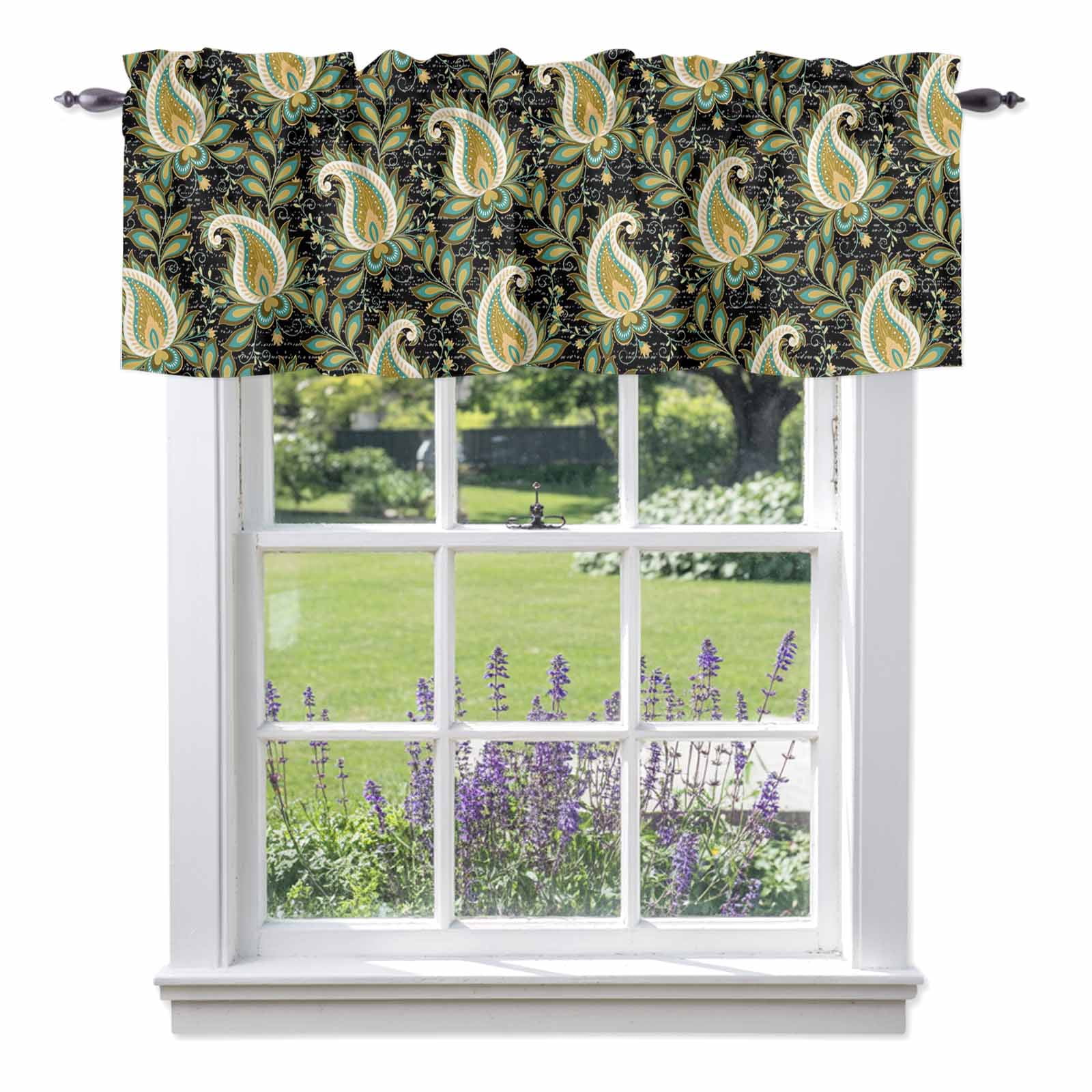 Black Yellow Bandanna Valances for Windows, Ethnic Indian Style Valance ...