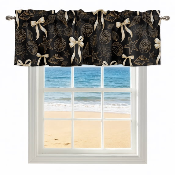 Black Yellow Coastal Kitchen Valances for Windows 42x18 Inch Kitchen ...