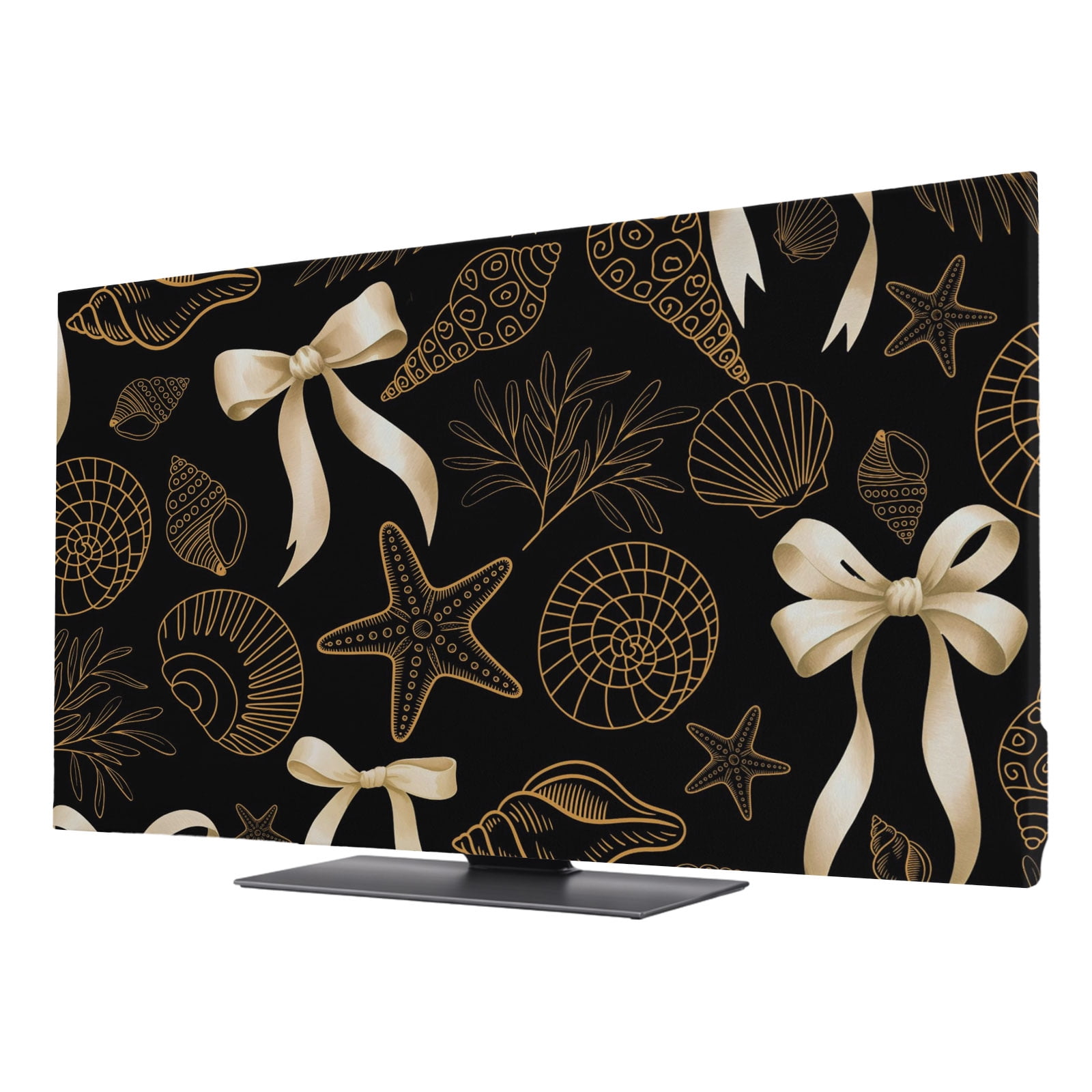 Black Yellow Coastal TV Cover for 65 Inch Screen,Stretch Fabric ...