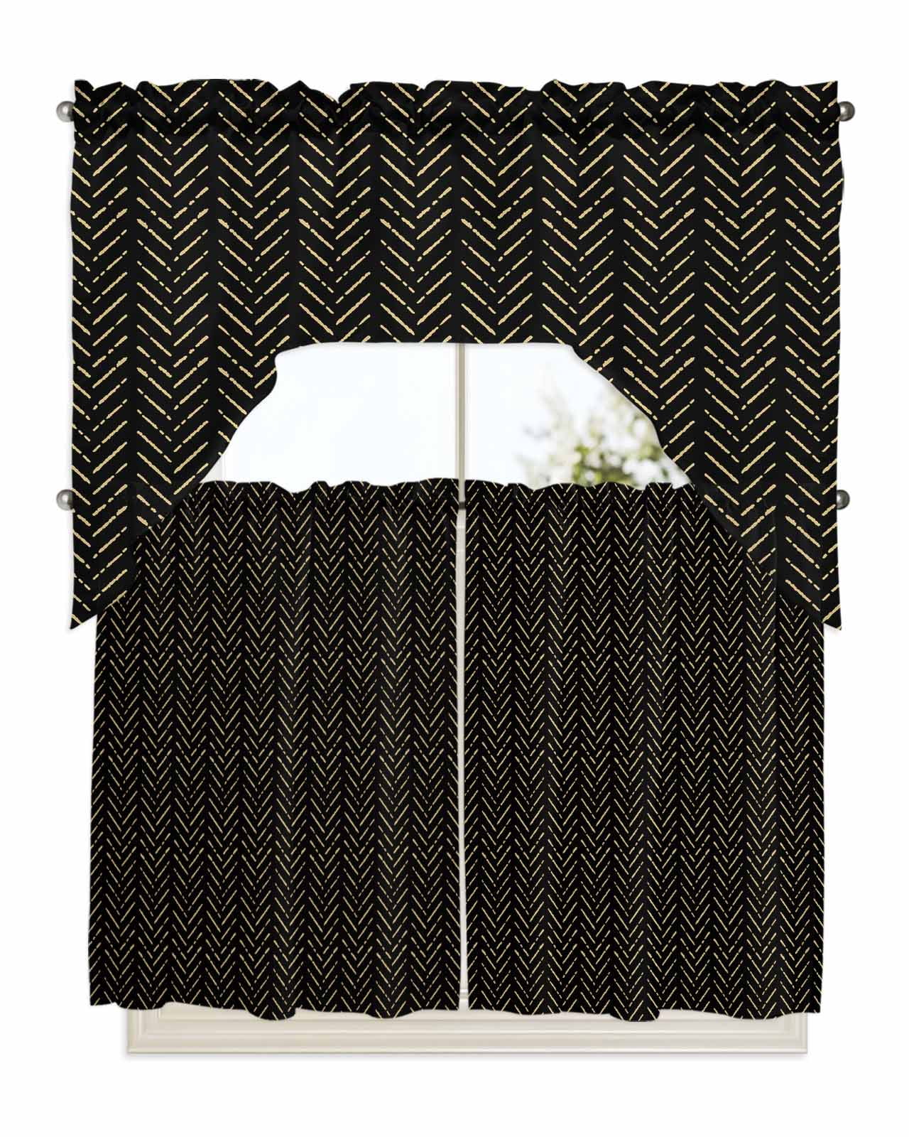 Black Yellow Geometric Kitchen Curtains Swag Valance and Tier Curtains ...