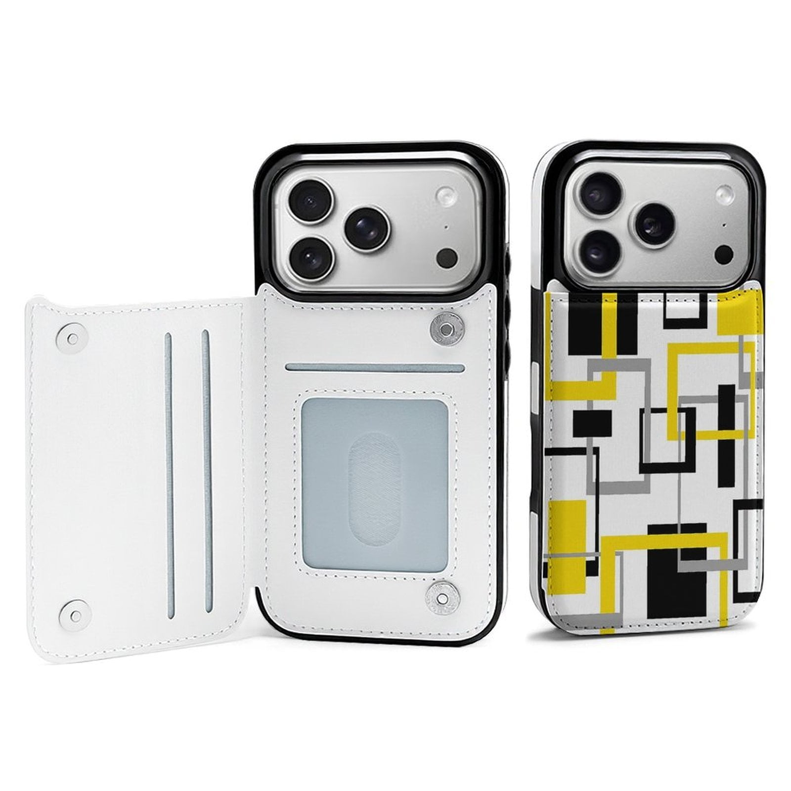 Black Yellow Geometric Lines Modern Art Leather Wallet Case for iPhone ...