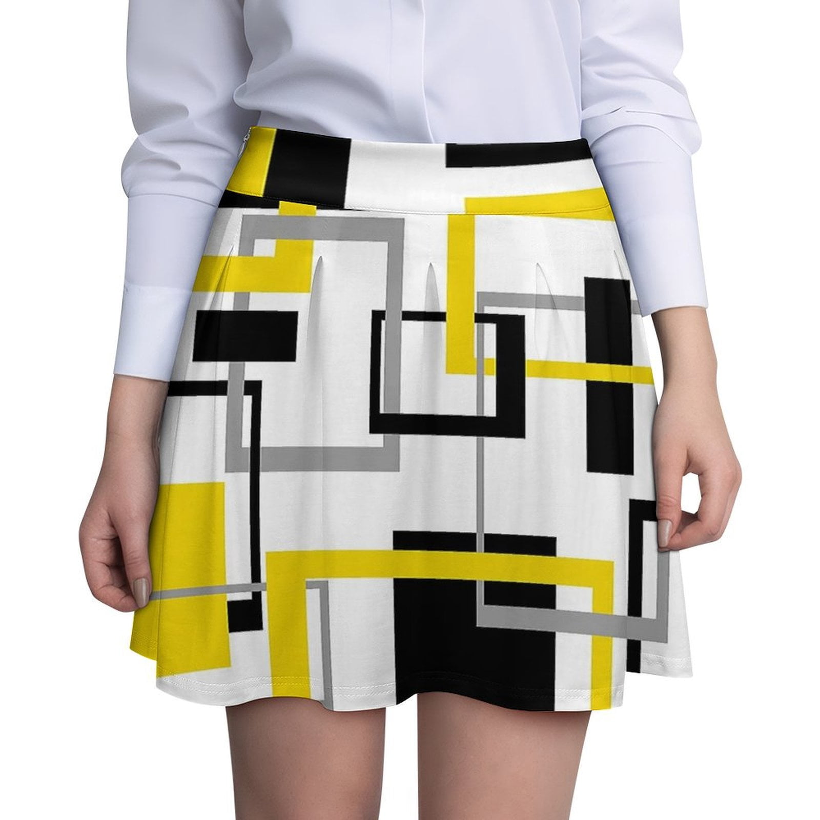 Black Yellow Geometric Lines Modern Art Women's Casual Mini Skirt ...