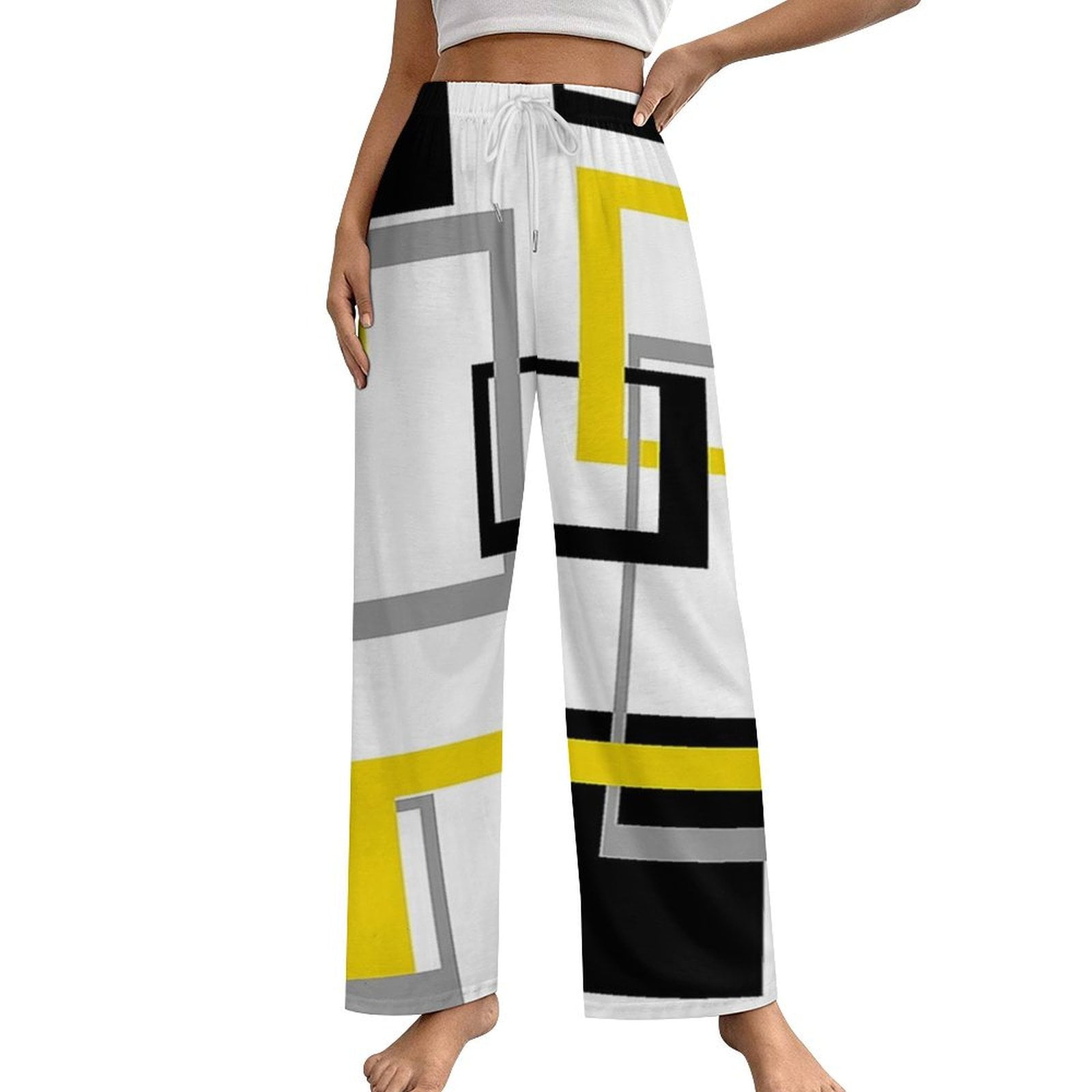 Black Yellow Geometric Lines Modern Art Women's Pajamas Pajama Pants ...