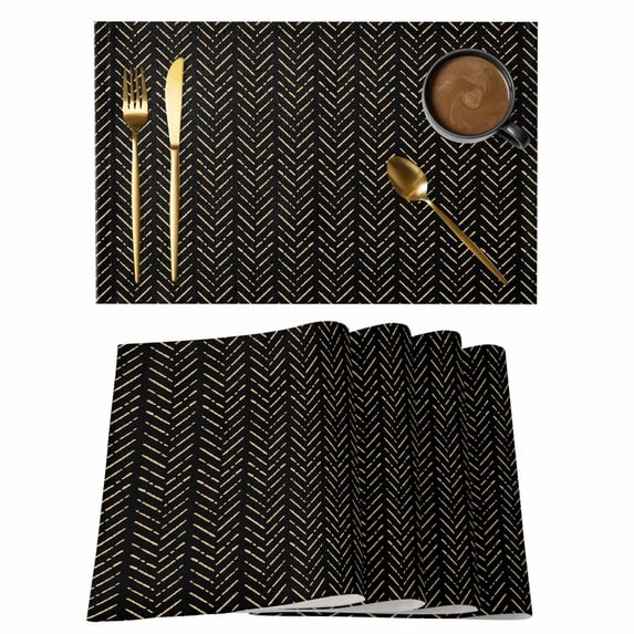 Black Yellow Geometric Placemats Set of 12, Cotton Linen Fabric Place ...