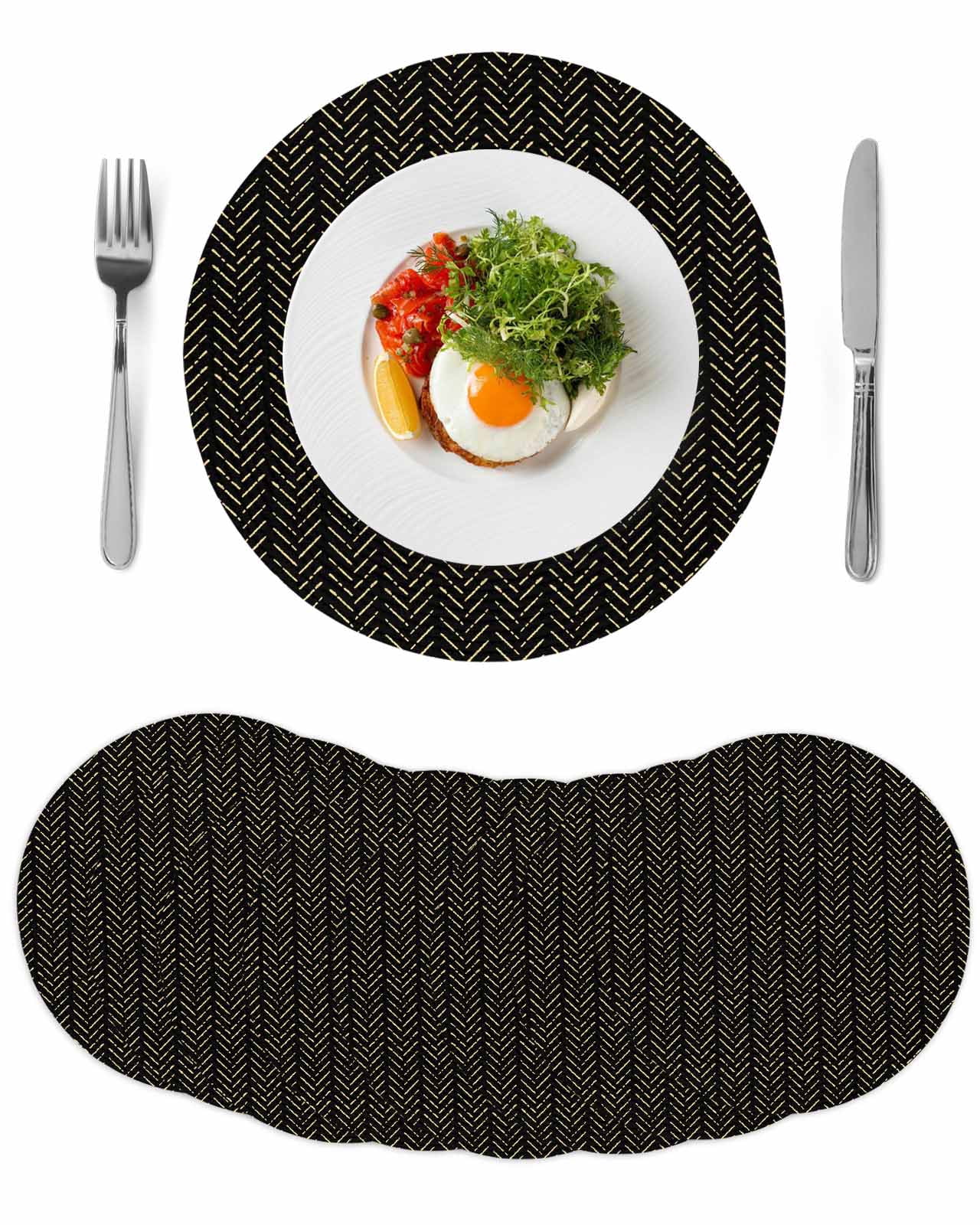 Black Yellow Geometric Round 13 Inch Placemats Set of 8, Modern ...