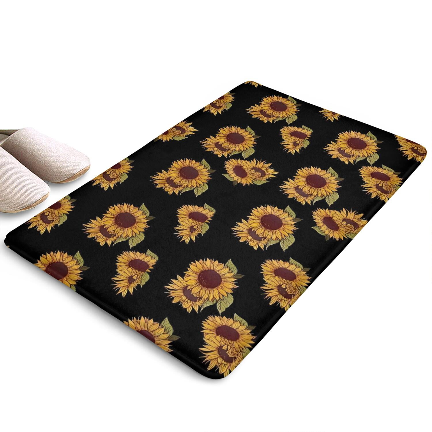 Black Yellow Green Leaf Sunflower Flannel Non Slip Door Rugs,Washable ...