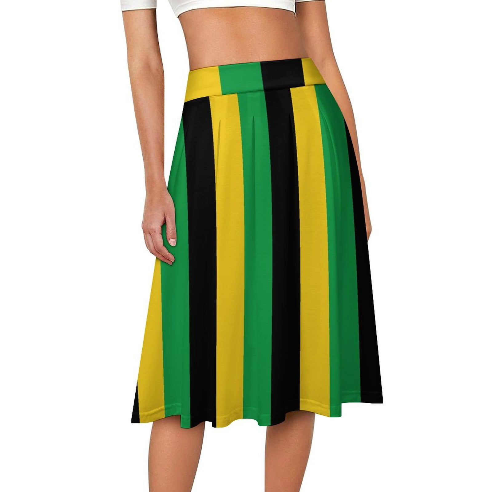 Black Yellow Green Stripes Knee Length Skorts Skirts for Women High ...