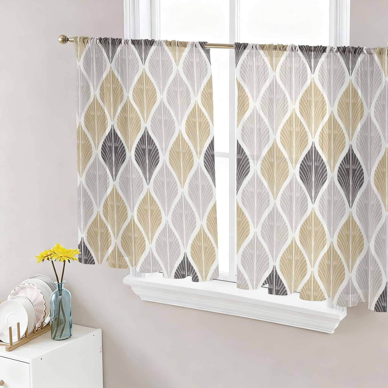 Black Yellow Grey Semi Sheer Curtains 54 Inch Length 2 Panels Set ...