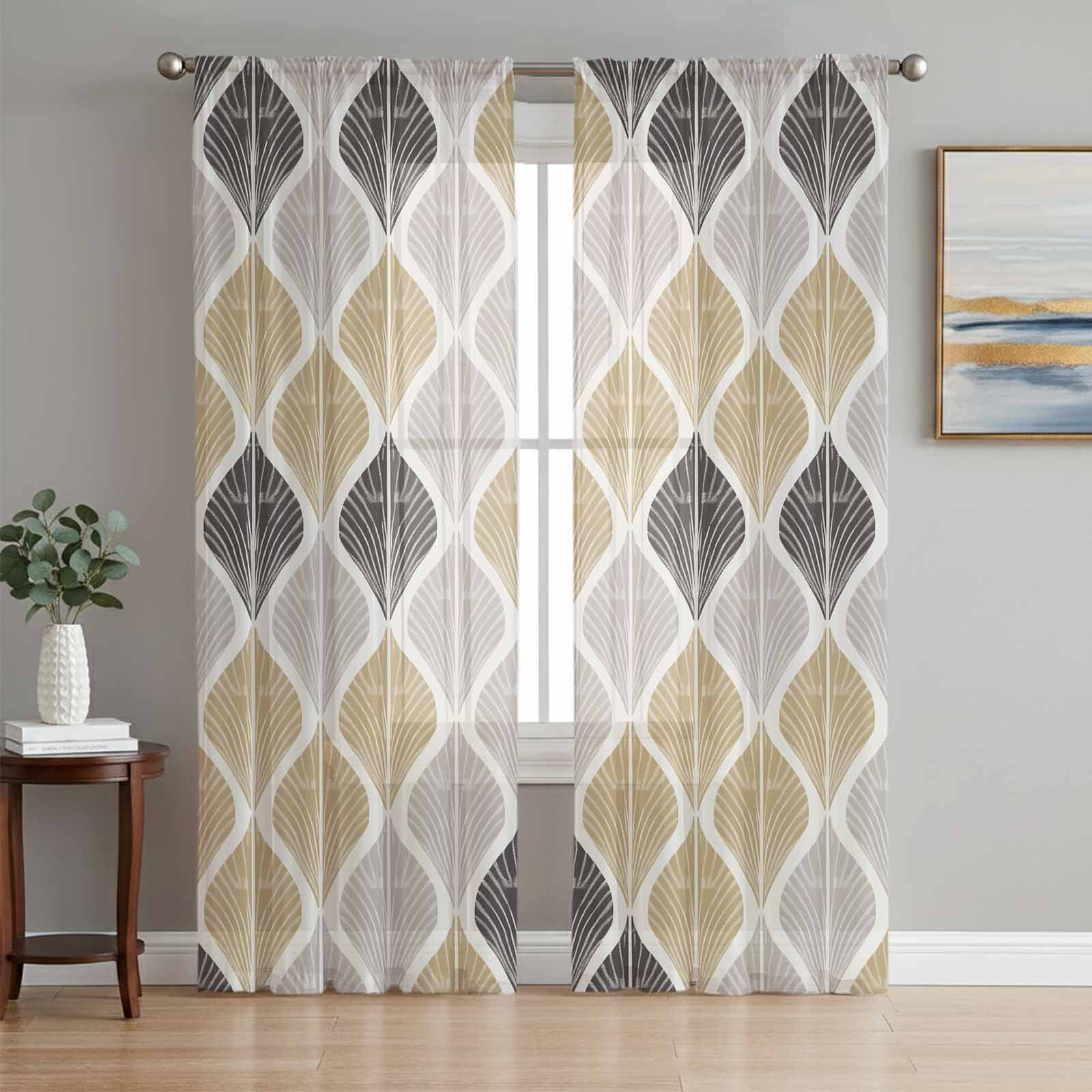 Black Yellow Grey Semi Sheer Curtains 63 Inch Length 2 Panels Set ...