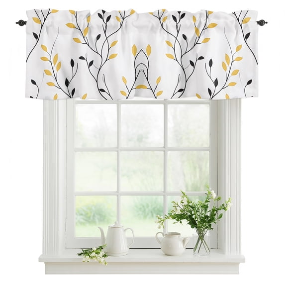 Black Yellow Leaf Valances for Windows, Branch Tree Silhouette Rustic ...