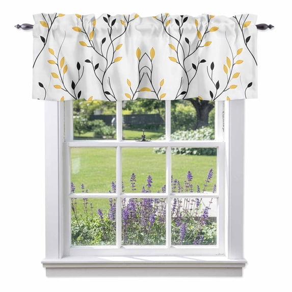 Black Yellow Leaf Valances for Windows, Branch Tree Silhouette Rustic ...