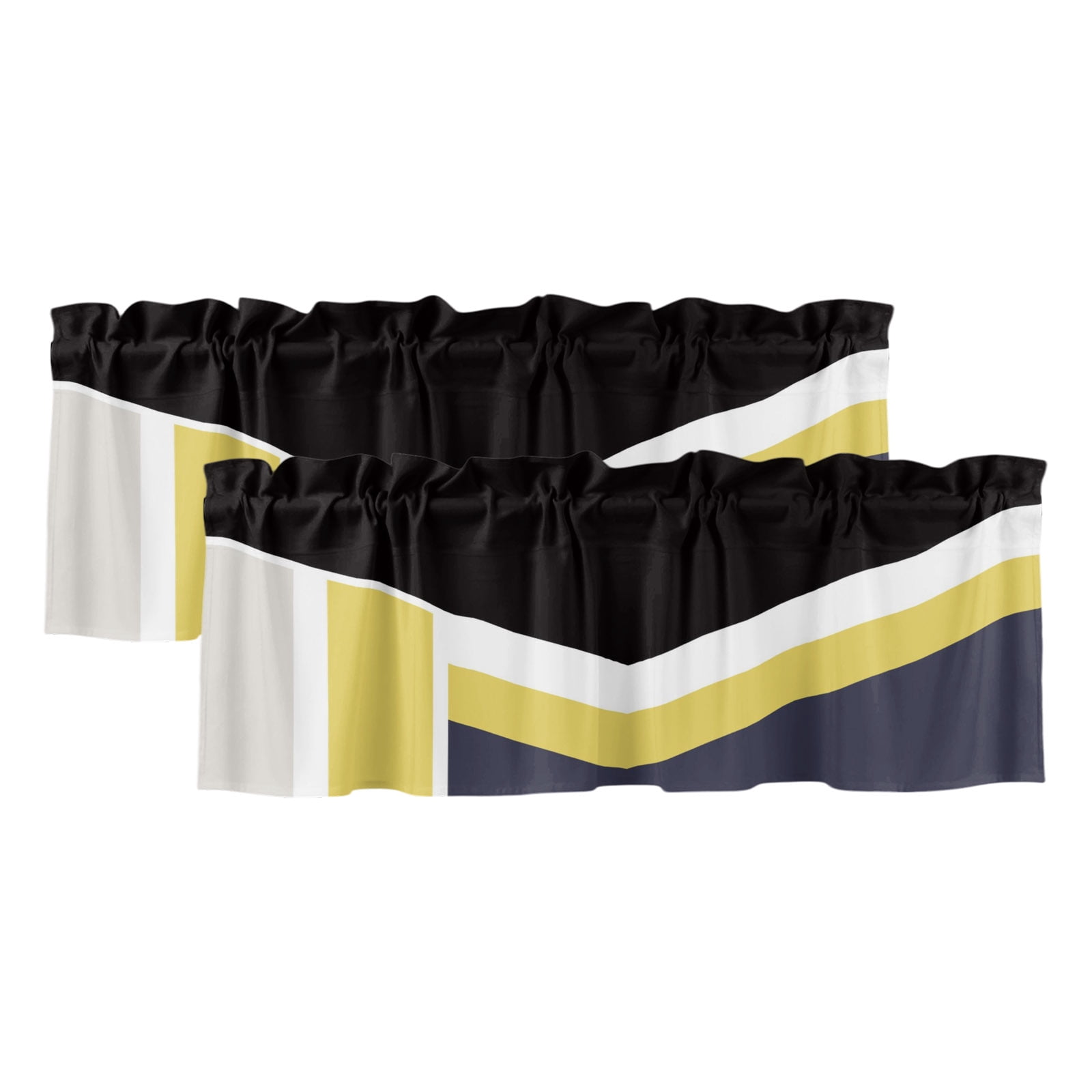 Black Yellow Lines 2 Panels Kitchen Valance, Geometric Abstract Black ...