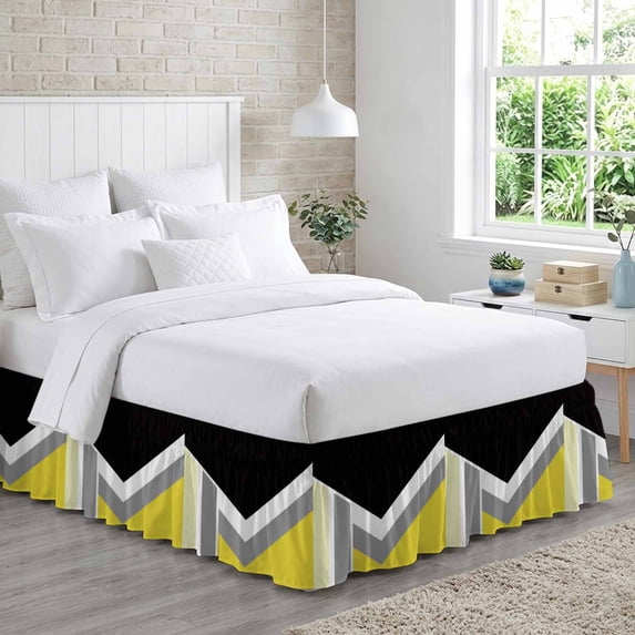 Black Yellow Lines Bed Skirt Queen Size 16 Inch Drop, Geometric ...