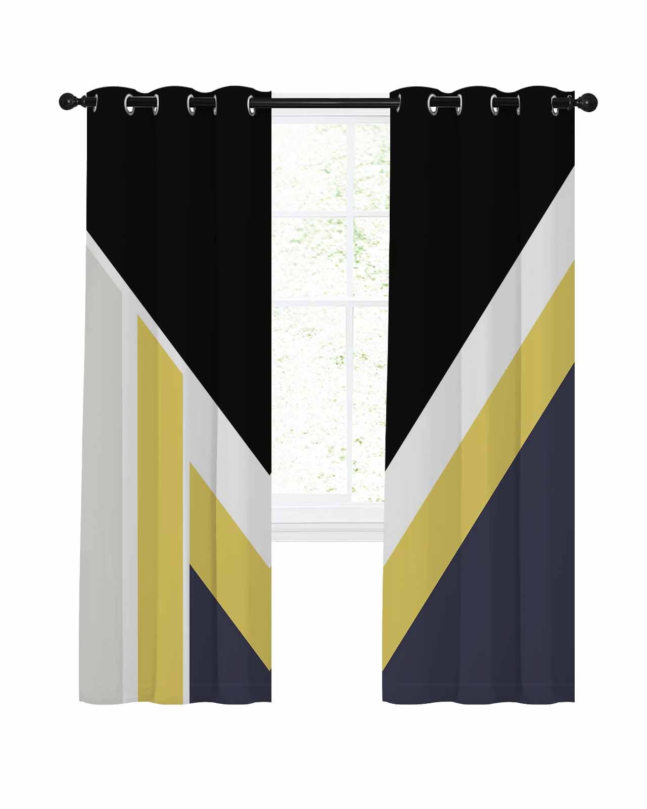 Black Yellow Lines Blackout Curtains 72 Inch Length Geometric Abstract ...