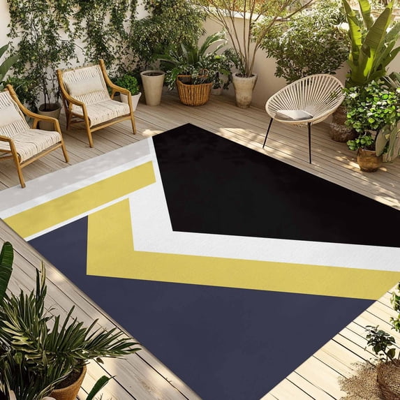 Black Yellow Lines Outdoor Rug 6x9 ft Geometric Abstract Black Yellow ...