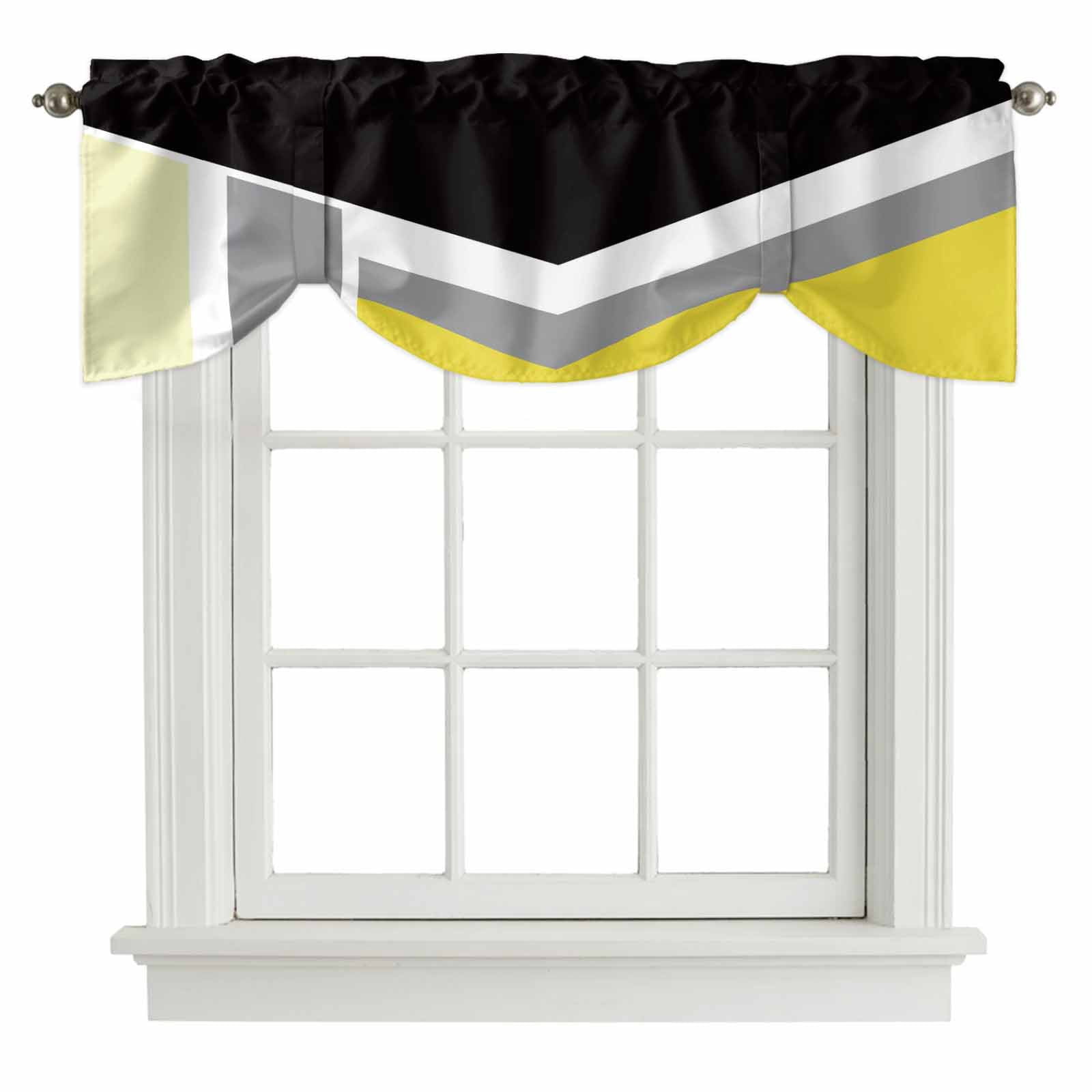Black Yellow Lines Tie Up Valance Curtains Geometric Abstract Black ...