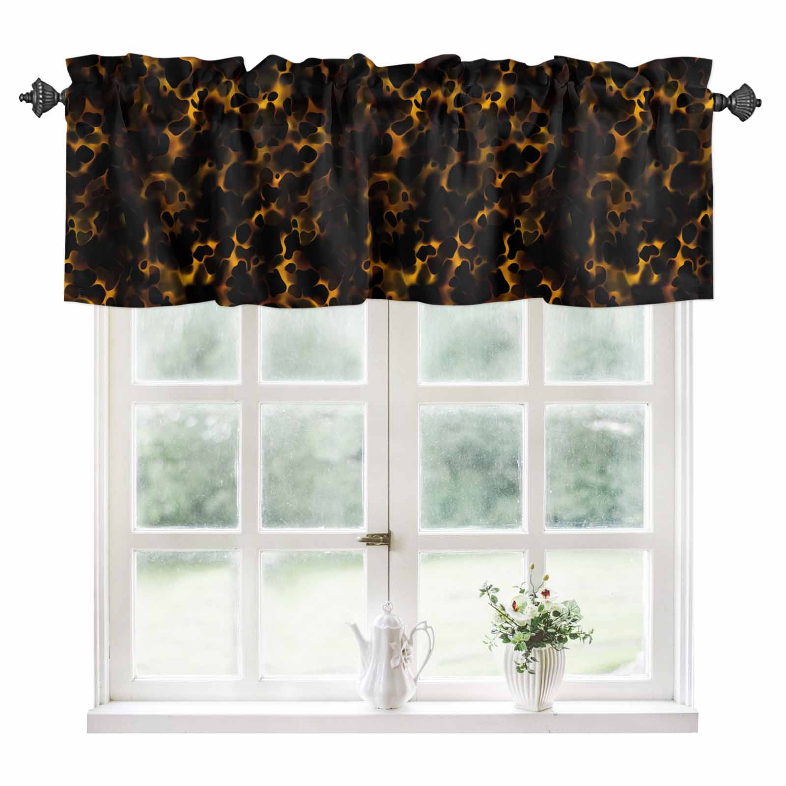 Black Yellow Orange Kitchen Valances for Windows 42x12 Inch Kitchen ...