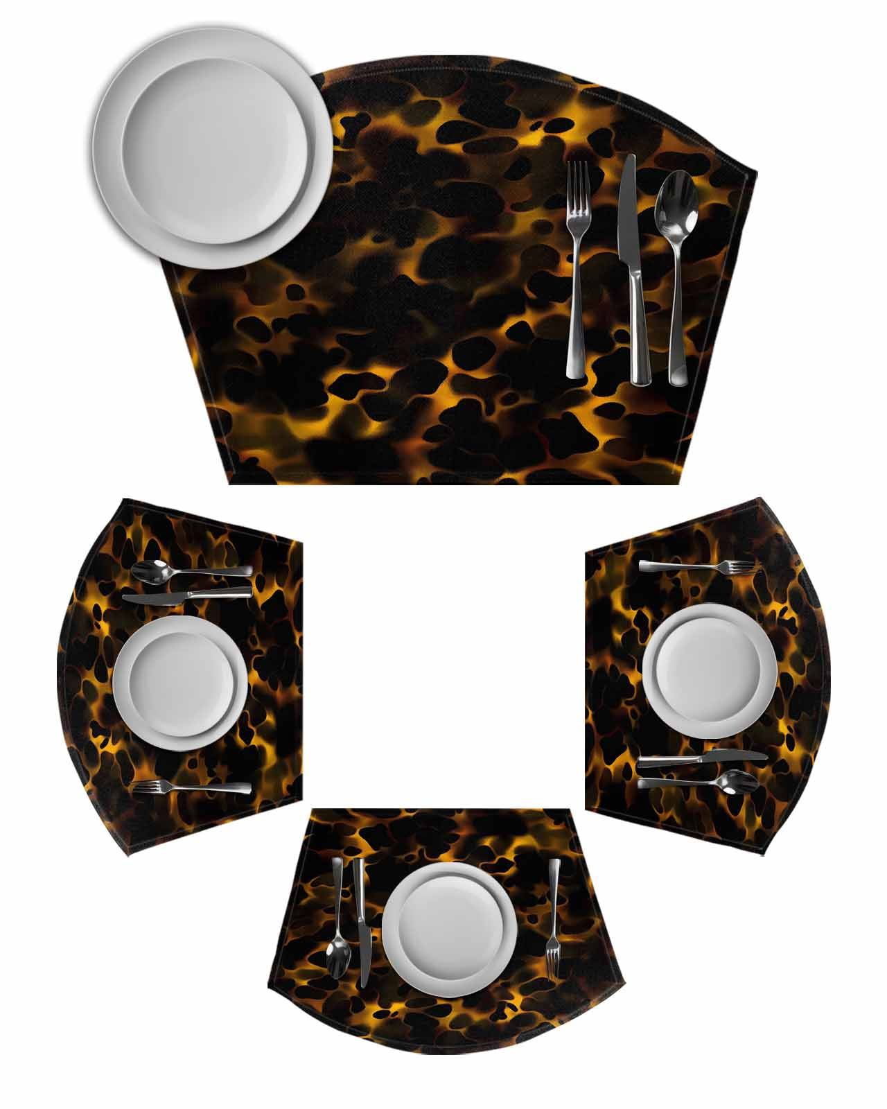 Black Yellow Orange Round Table Placemats Set of 6 Wedge Placemats ...