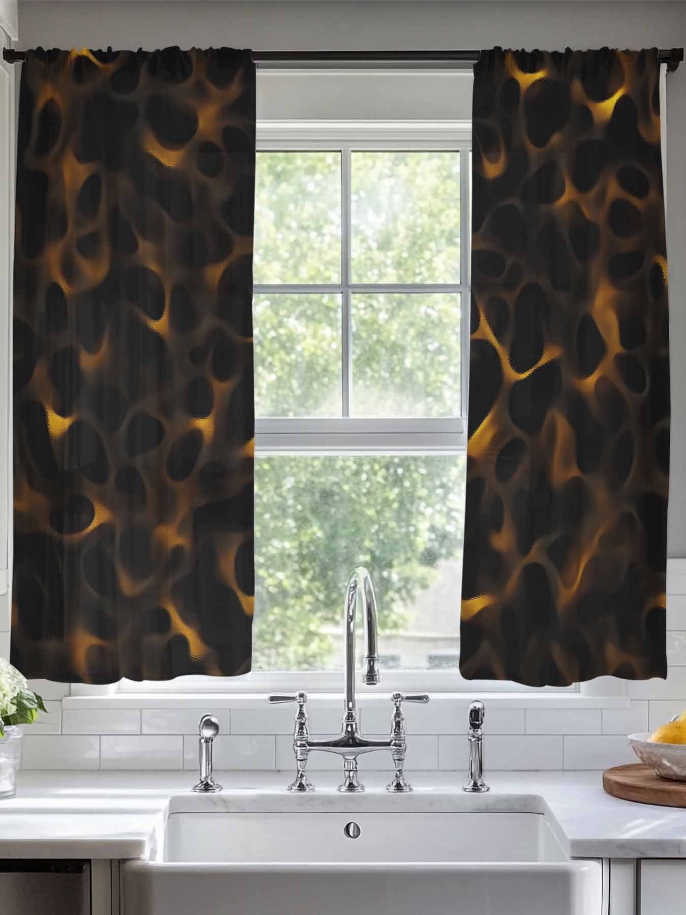 Black Yellow Orange Sheer Curtains for Living Room Bedroom Contemporary ...