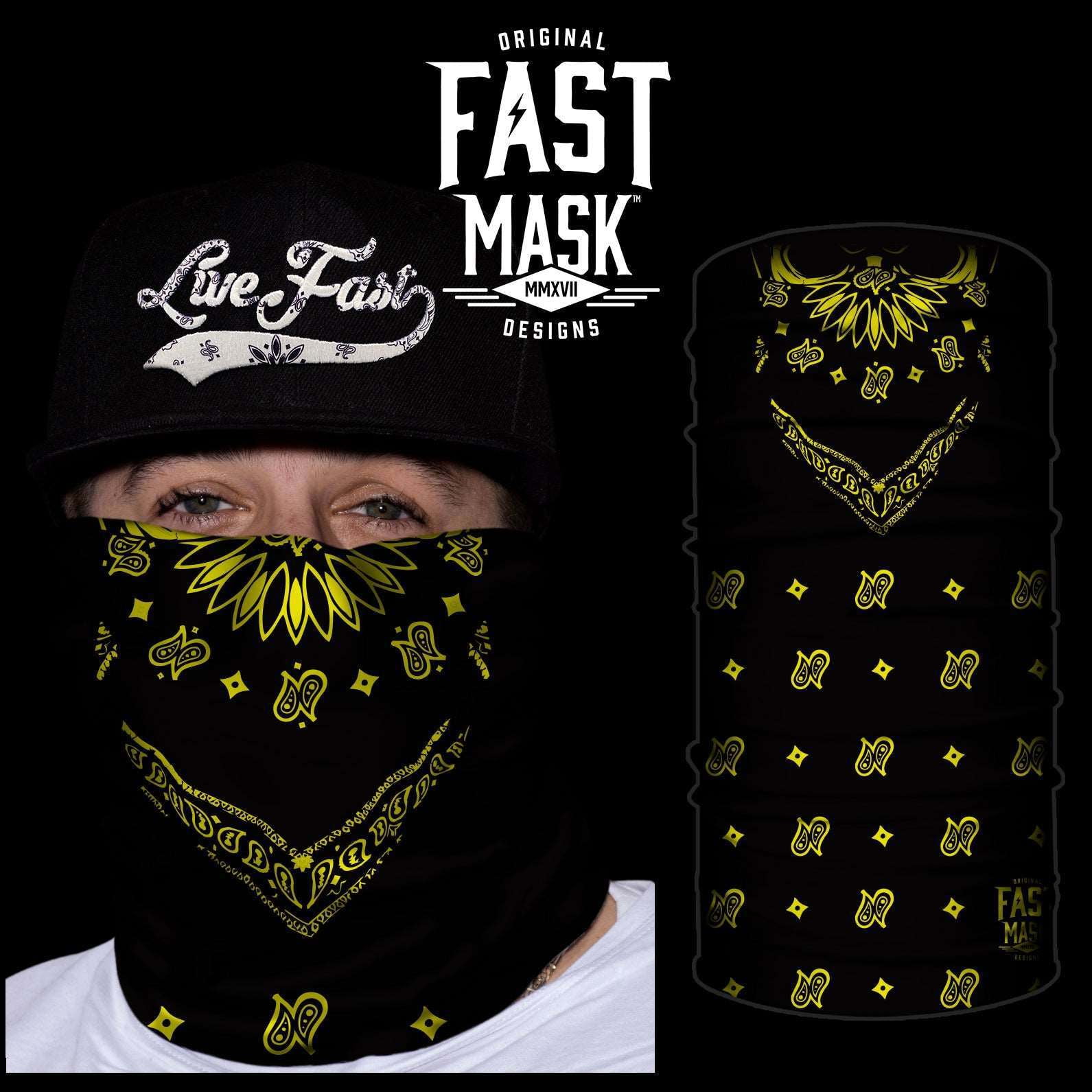 Black & Yellow Paisley Bandana Face Mask | Fast Mask - Walmart.com