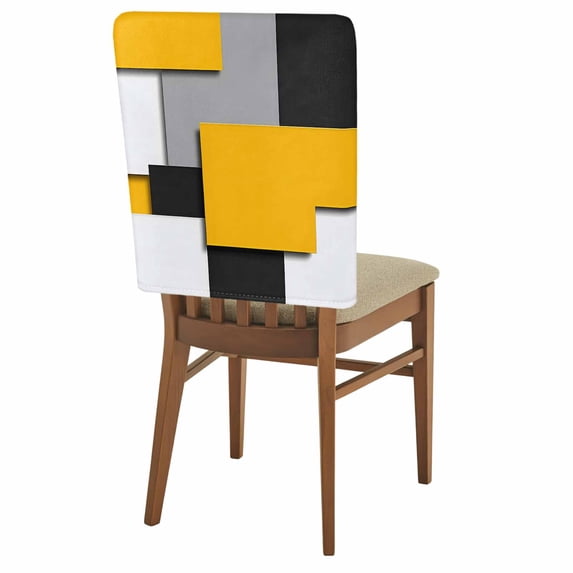 Black Yellow Patchwork Chair Back Covers Set of 6 Geometric Abstract ...