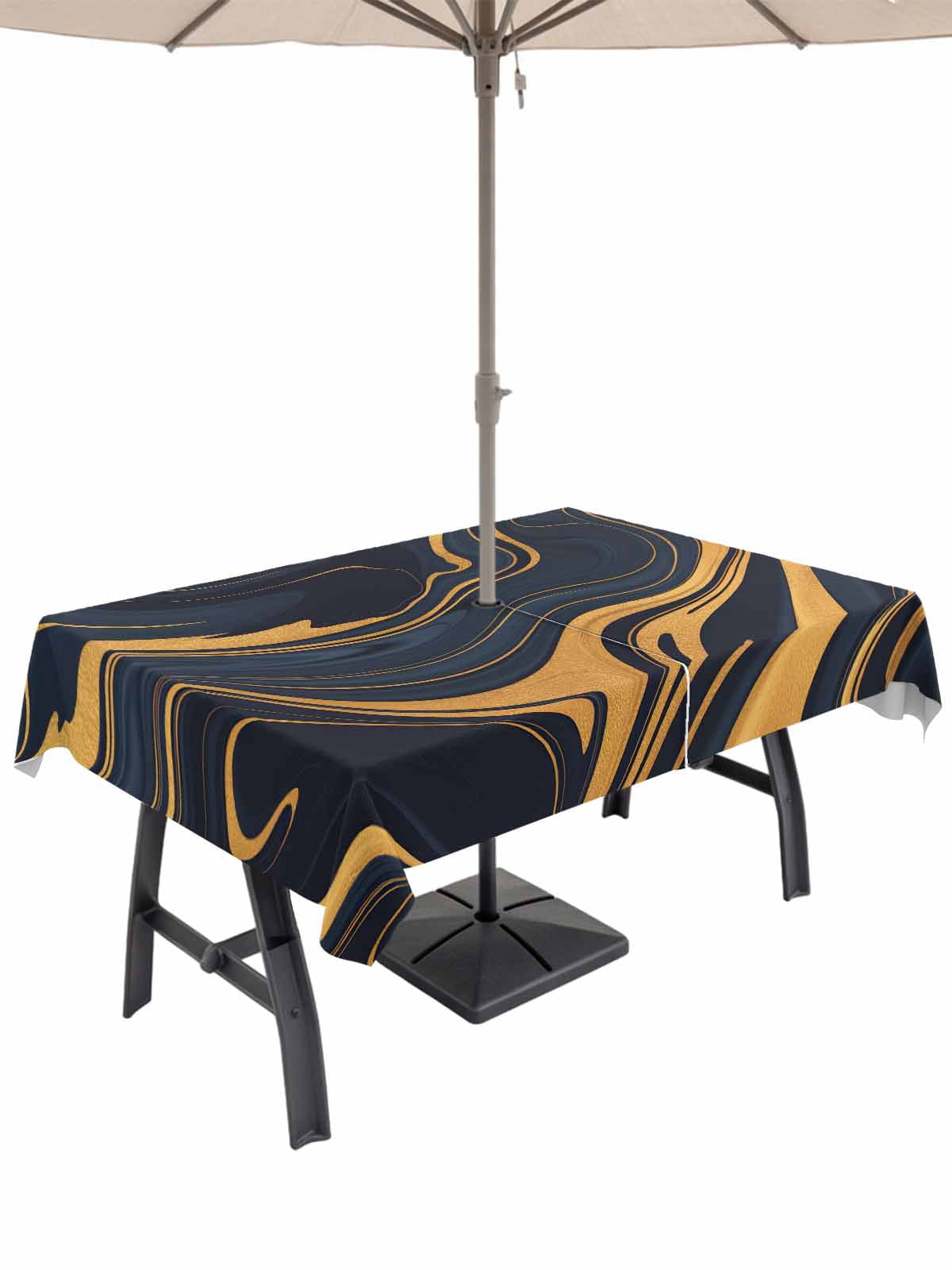 Black Yellow Rectangle Outdoor Tablecloth with Umbrella Hole Fluid ...