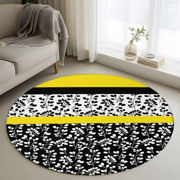 Black Yellow Round Rug 3ft Washable Circle Entryway Rugs Non Slip ...