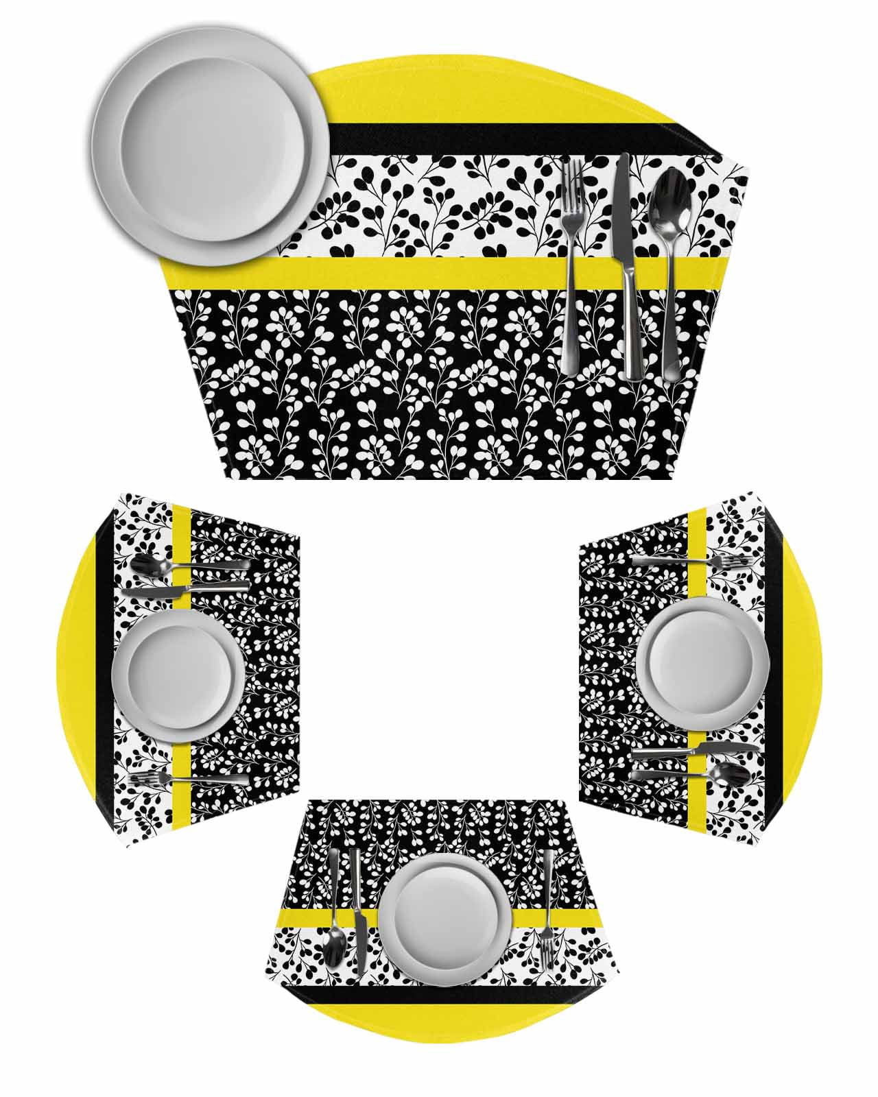Black Yellow Round Table Placemats Set of 2 Wedge Placemats, Garden ...
