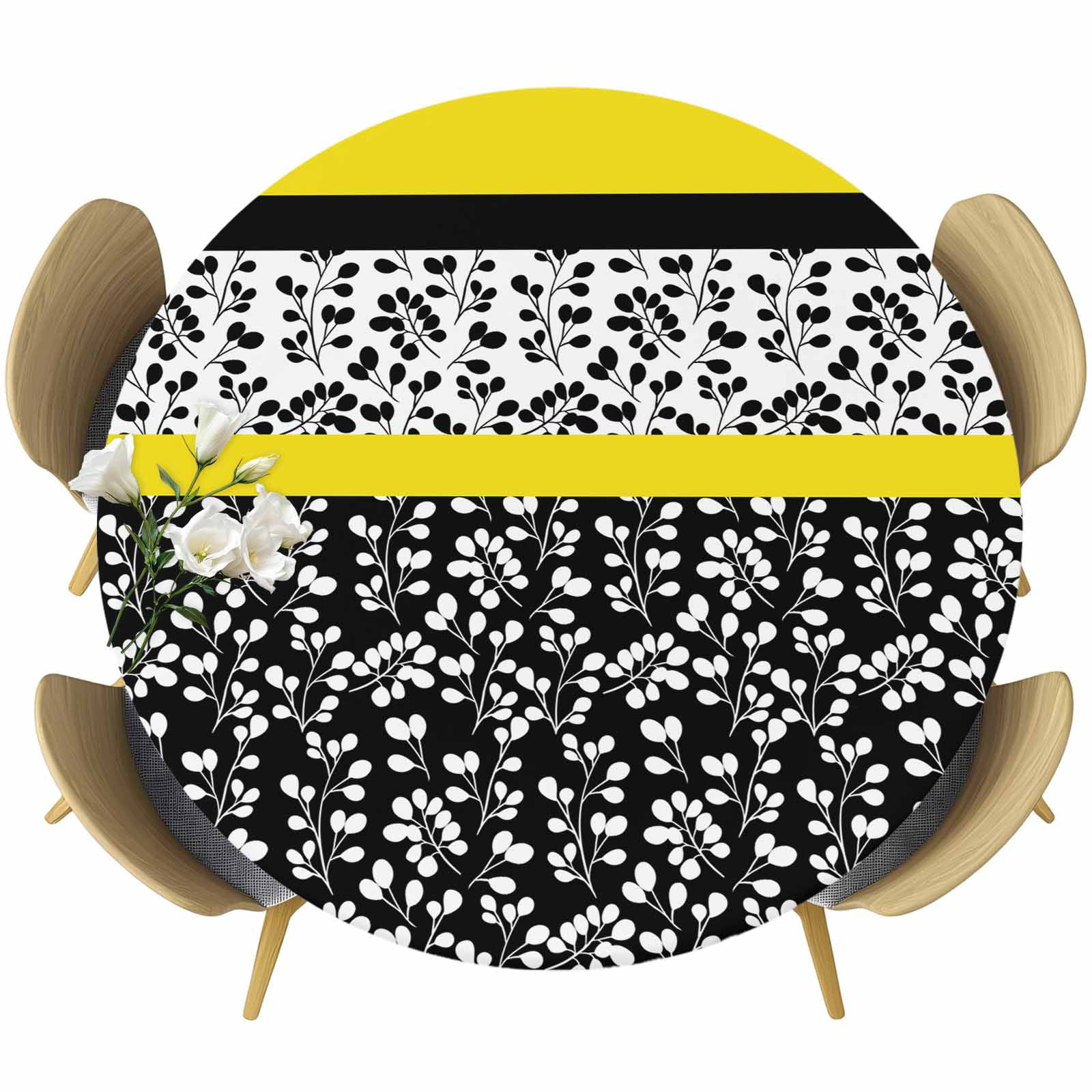 Black Yellow Round Tablecloth 45-54 Inch Round Fitted Table Cloth with ...