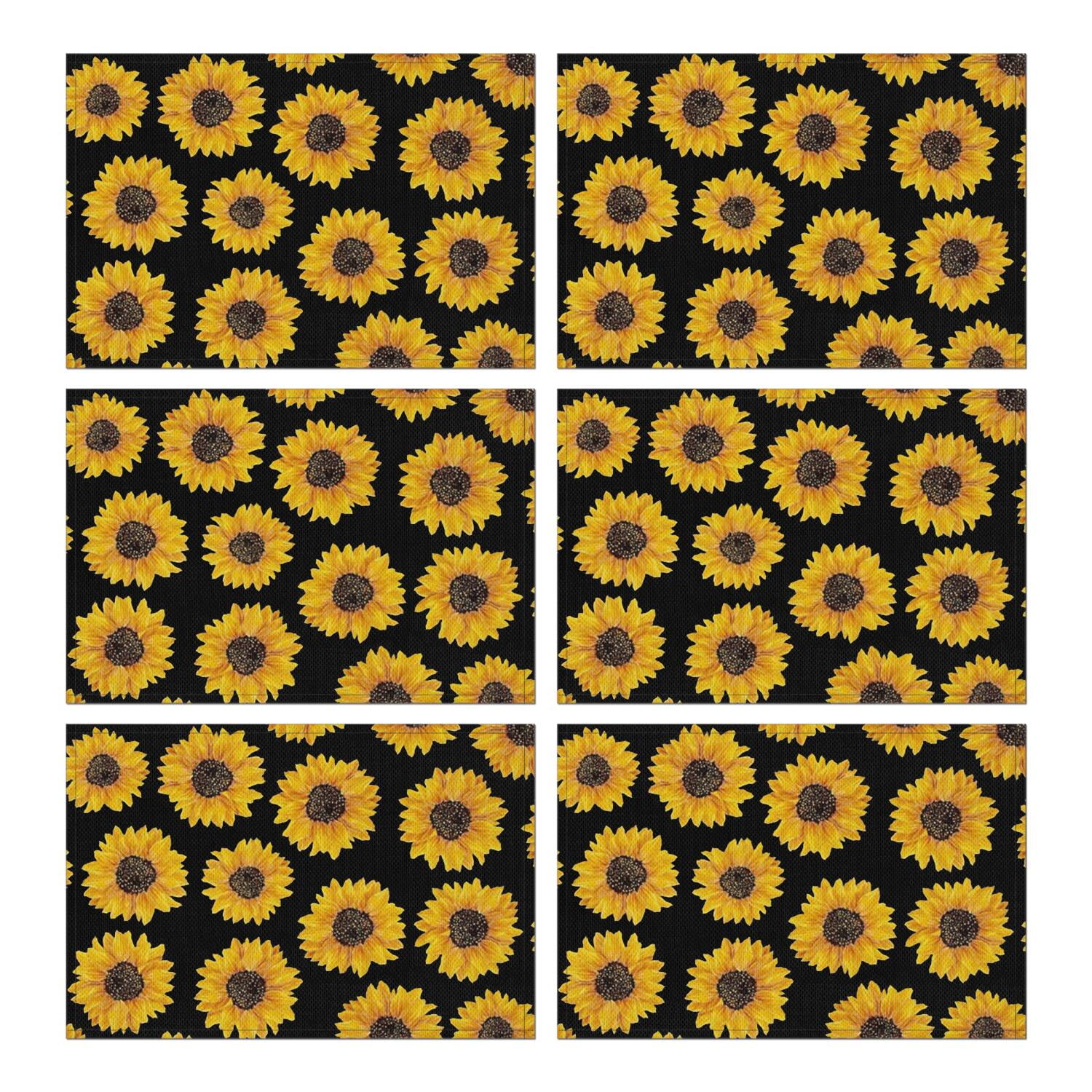 Black Yellow Sunflower Pattern Summer Placemats Table Placemats Set Of ...