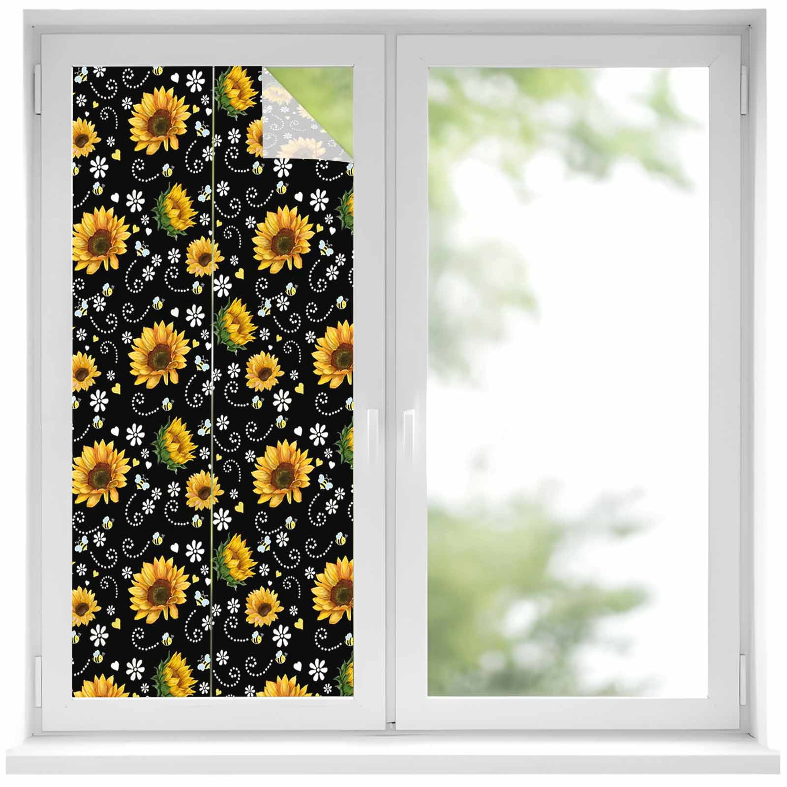 Black Yellow Sunflower Window Privacy Film, Summer Botanical Farmhouse ...