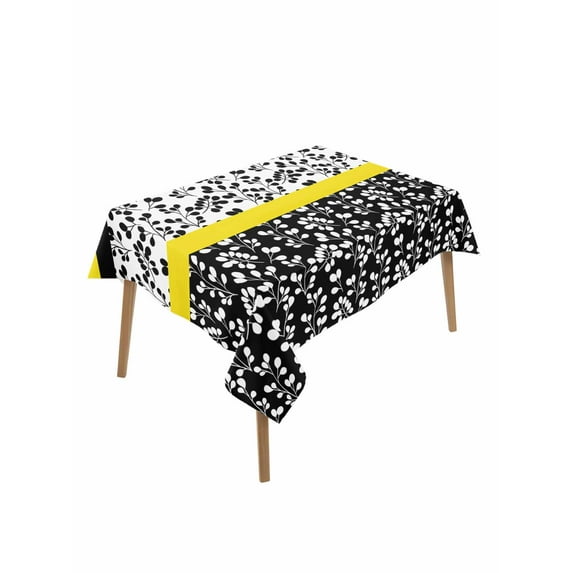 Black Yellow Table Cloth, Garden Floral Stripe Aesthetic Flower Boho ...