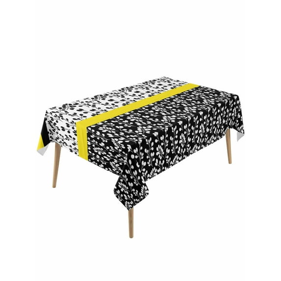 Black Yellow Table Cloth, Garden Floral Stripe Aesthetic Flower Boho ...