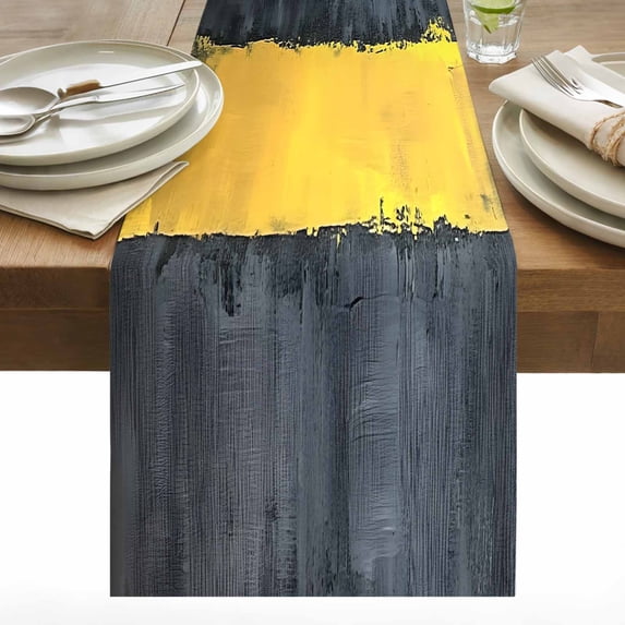 Black Yellow Table Runner 13x48 inch Oil Painting Cotton Linen Dining ...