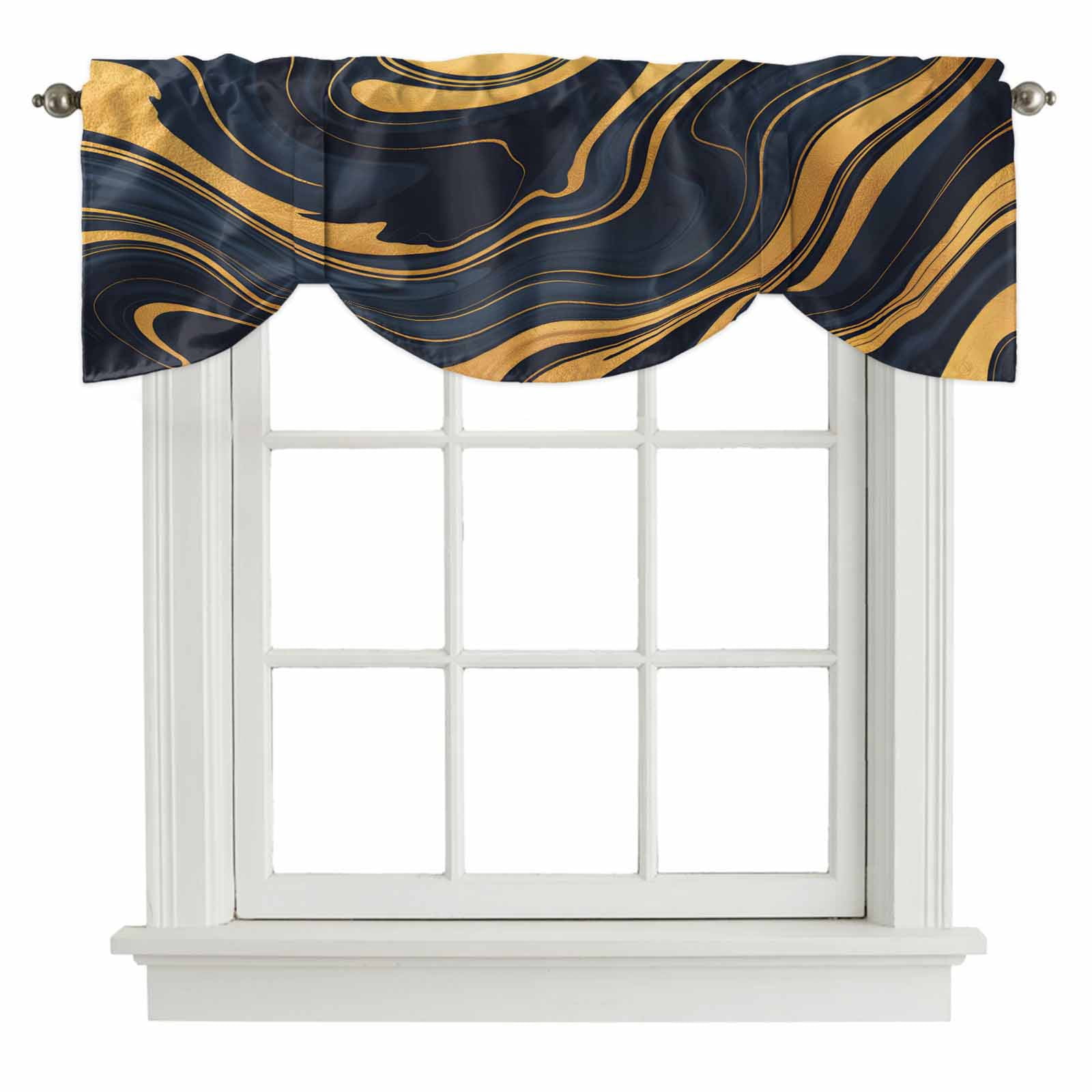 Black Yellow Tie Up Valance Curtains Fluid Texture Abstract Art Modern ...